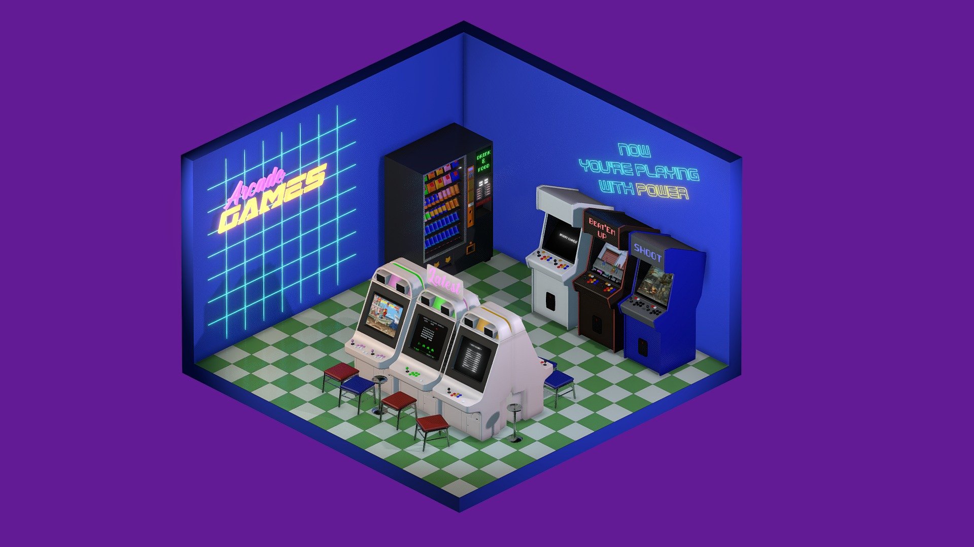 Arcade Center / Game Center Low Poly - Buy Royalty Free 3D model by ...