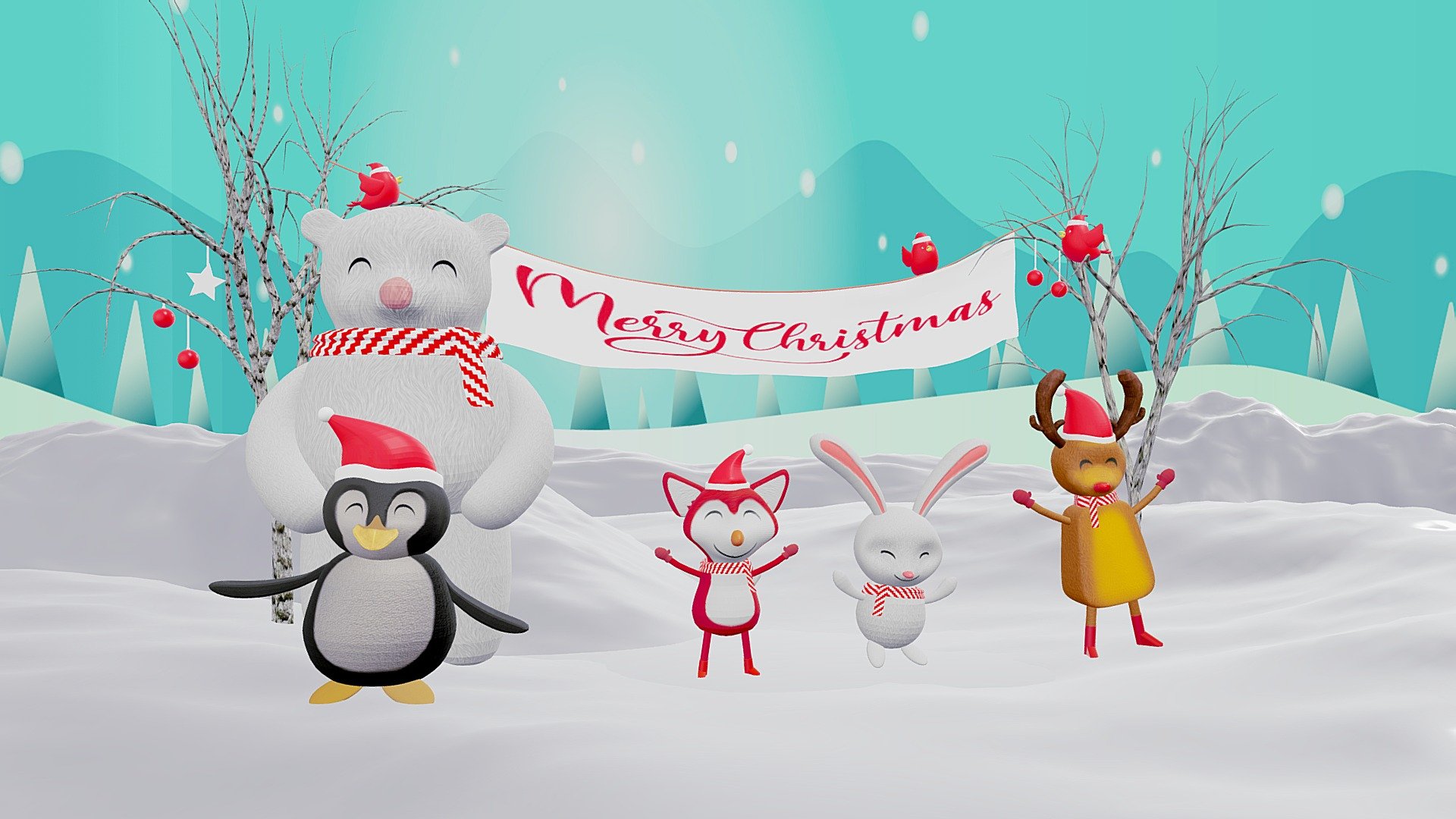Merry Christmas Animals - 3D model by Franco.Basilio [48aeb06] - Sketchfab
