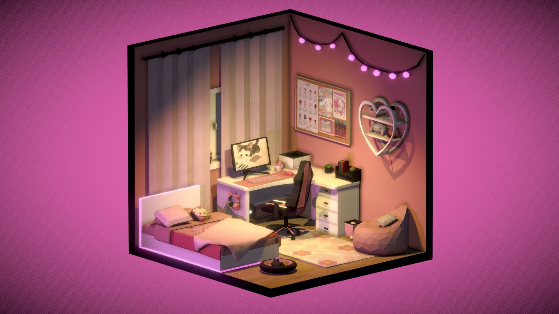 Gamer girl's room - 3D model by uglyfrog (@sagunya) [48deda9] - Sketchfab