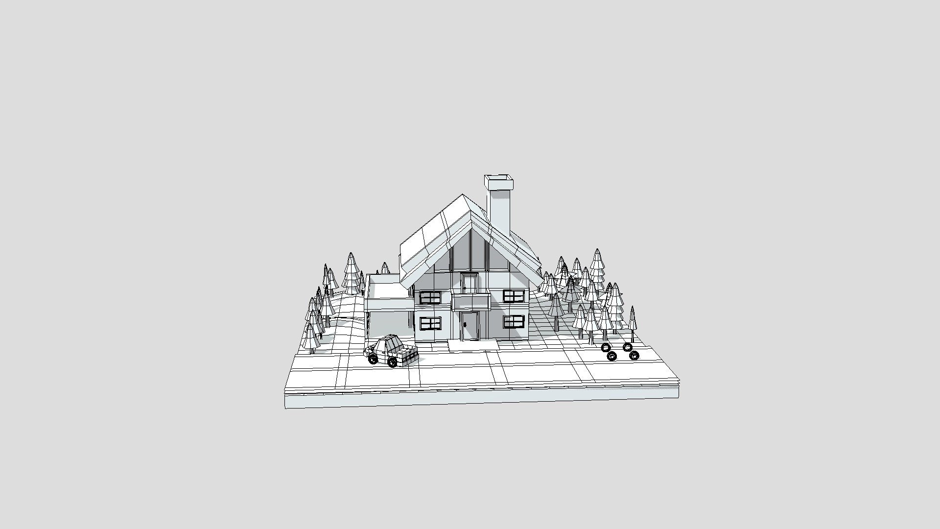 A scene of a house, a car and a road - 3D model by HOSBO [48fafa2 ...