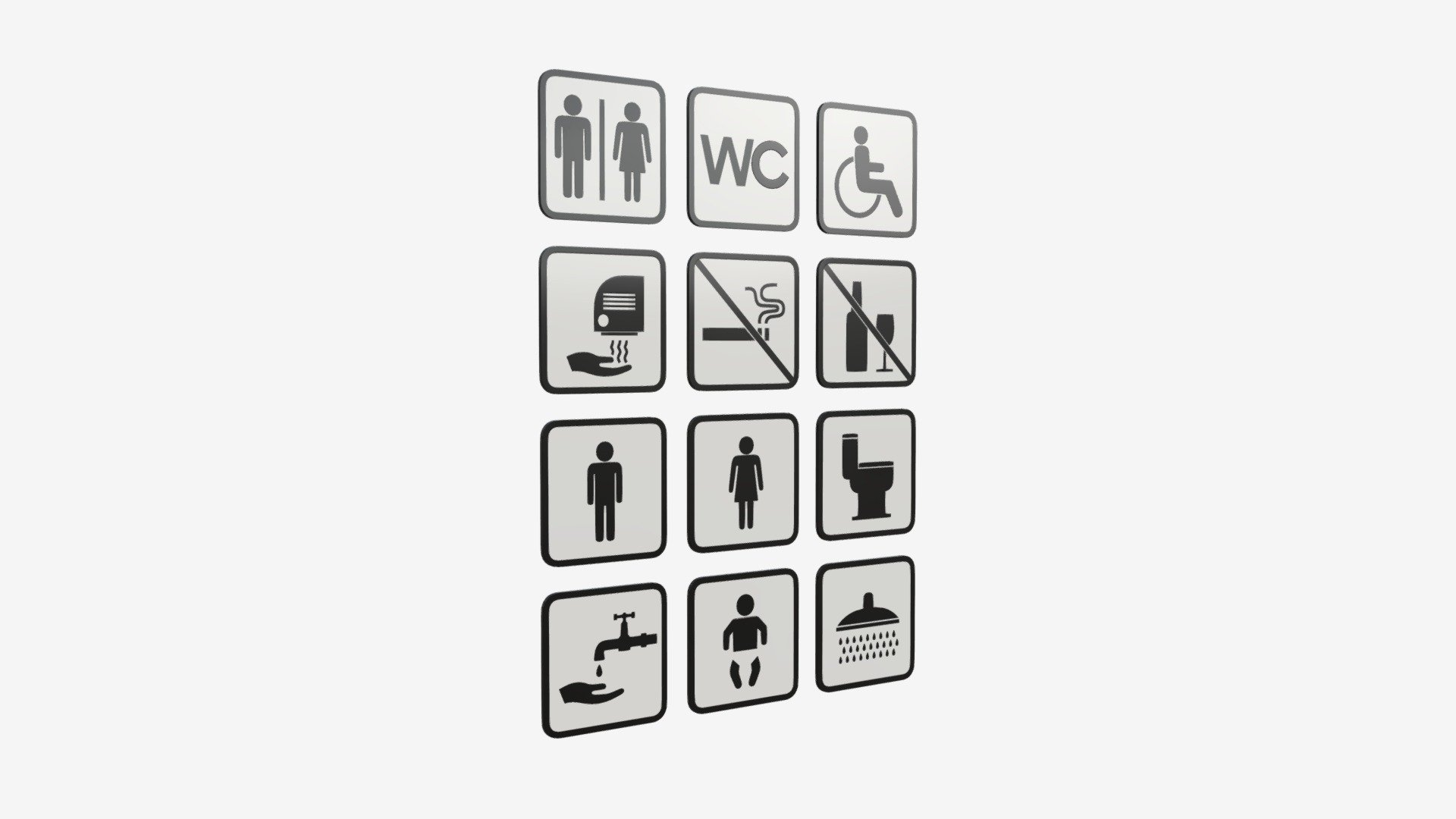 Public Spaces Warning Square Sign Set - Buy Royalty Free 3D model by ...