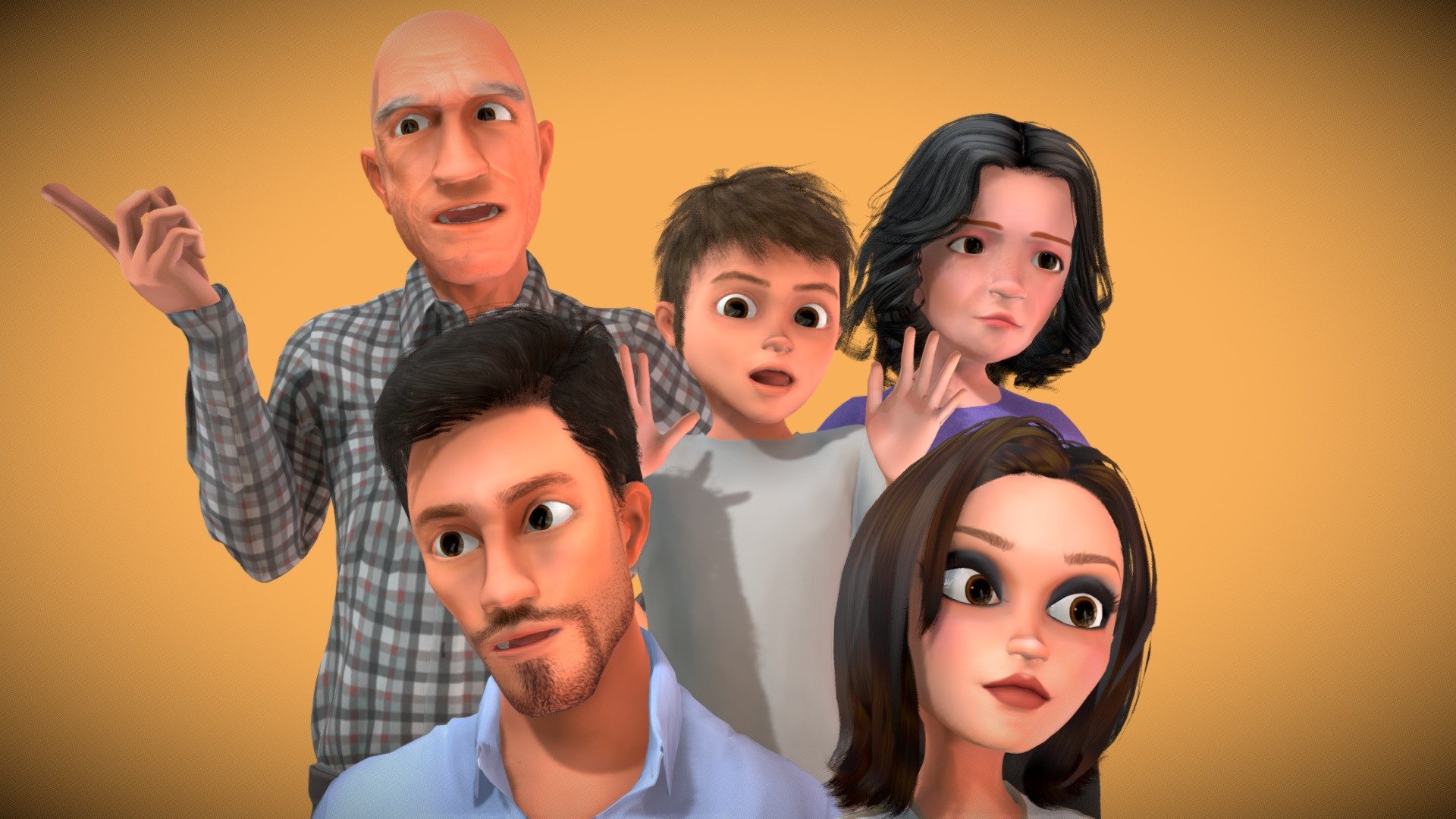 Game Stylized Cartoon Family Pack (Rigged) - 3D model by Canino3d ...