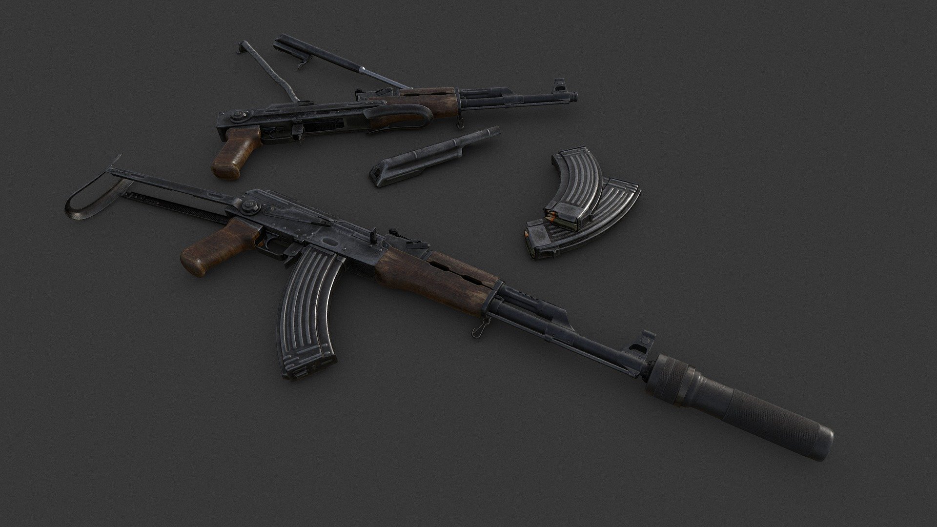 AK w/ folding stock and supressor - 3D model by thethieme [49ef4ce ...