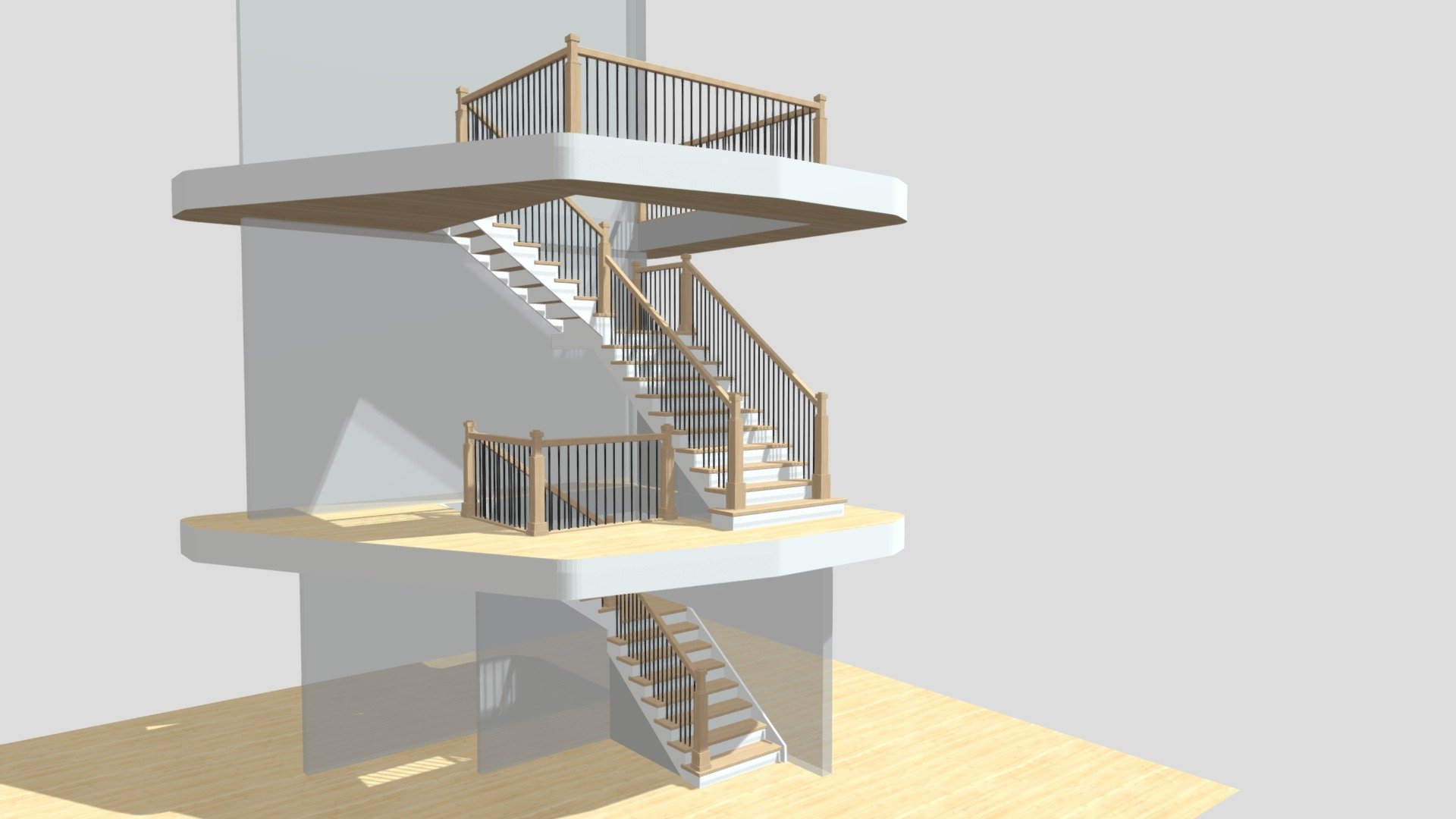 L shape with landings - 3D model by 3D Software for Stair Design and ...