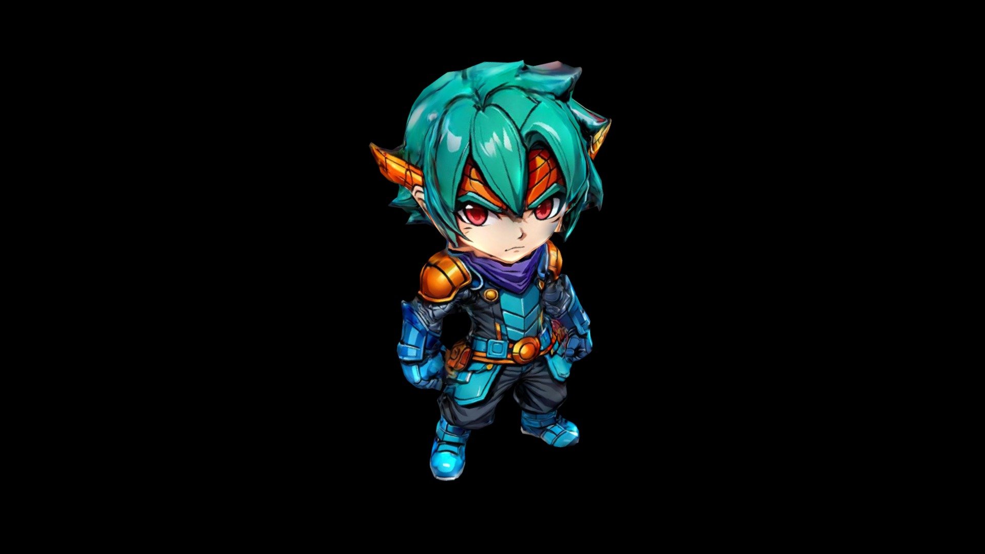 An image of a chibi style character with blue ha - Download Free 3D ...