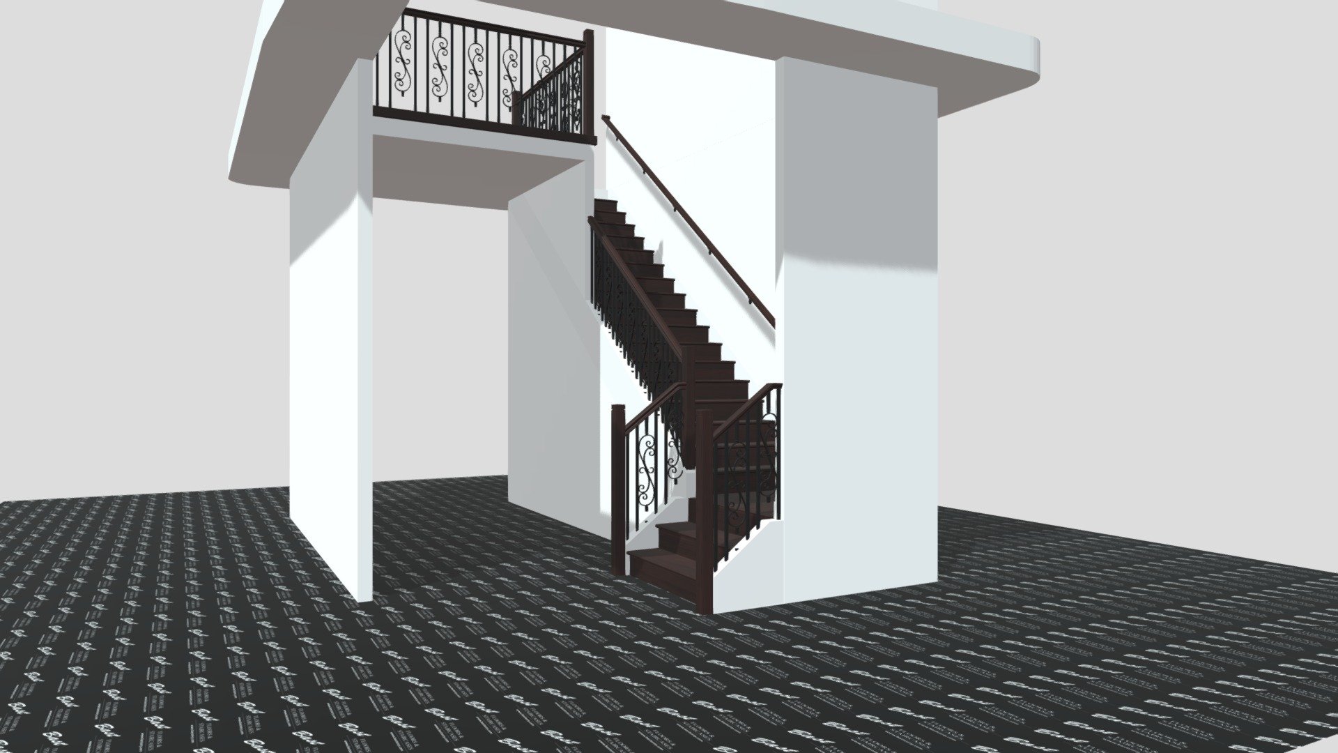 stained tread and risers with iron balusters - 3D model by Bast floors ...