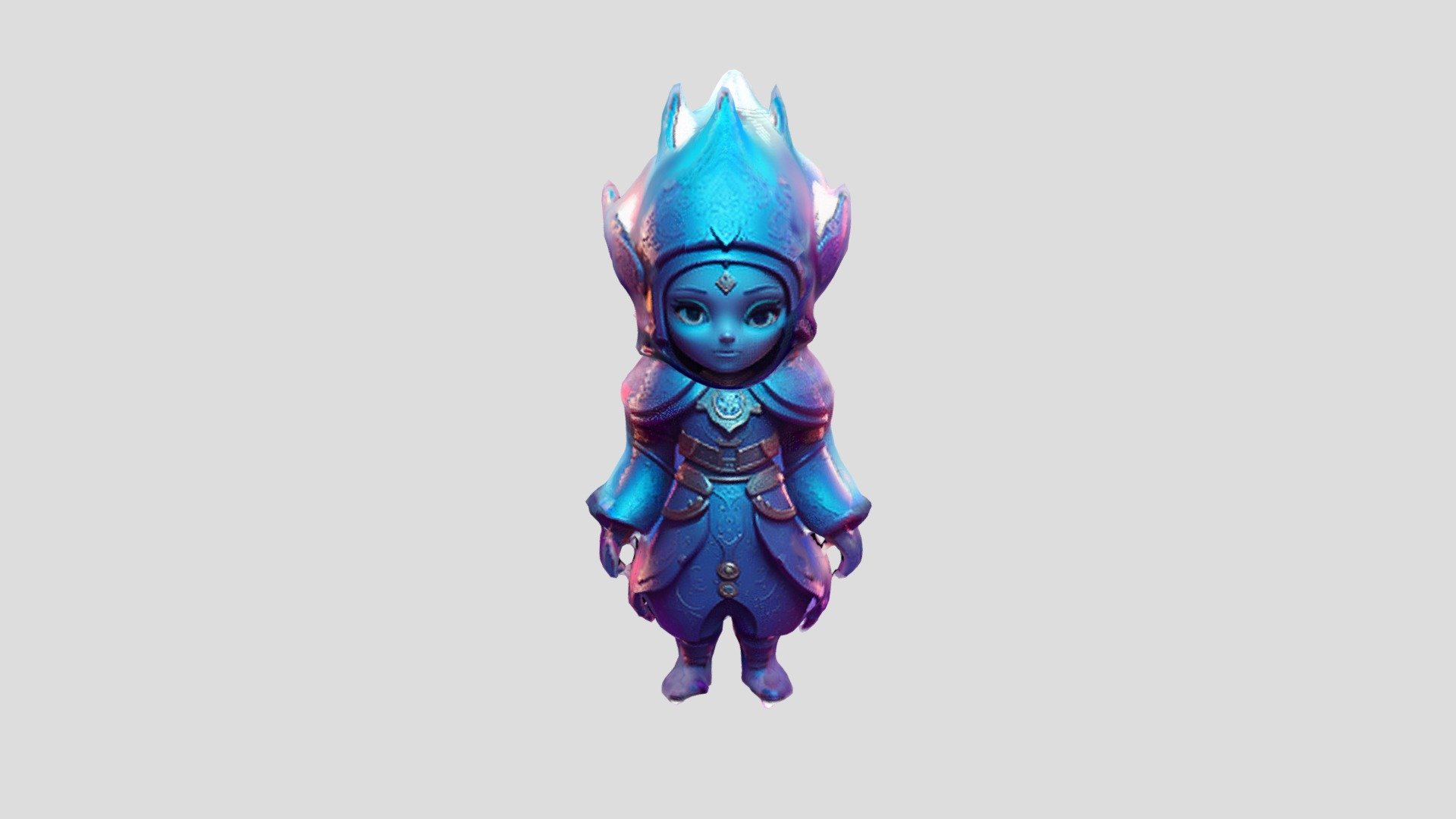 A blue and purple elf with a crown on his head - Download Free 3D model ...