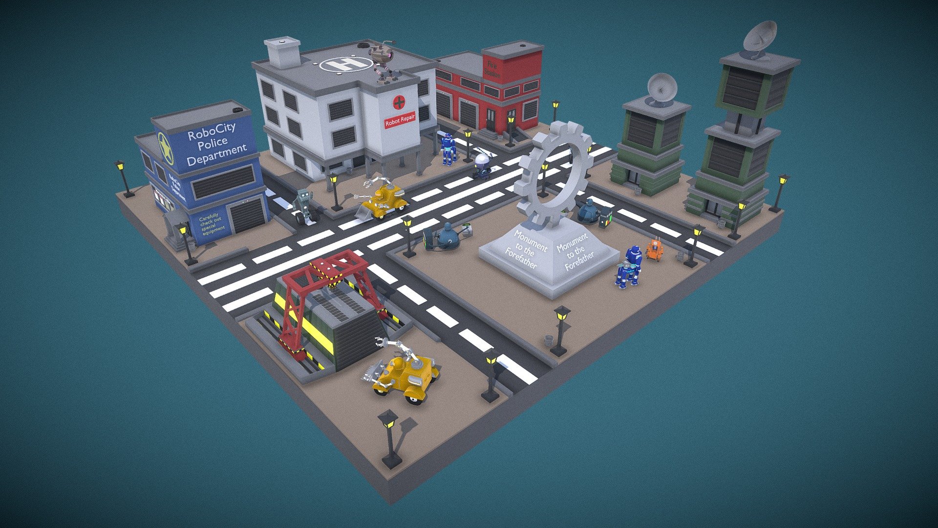 Isometric RoboCity - 3D model by archi092 [4aae72d] - Sketchfab