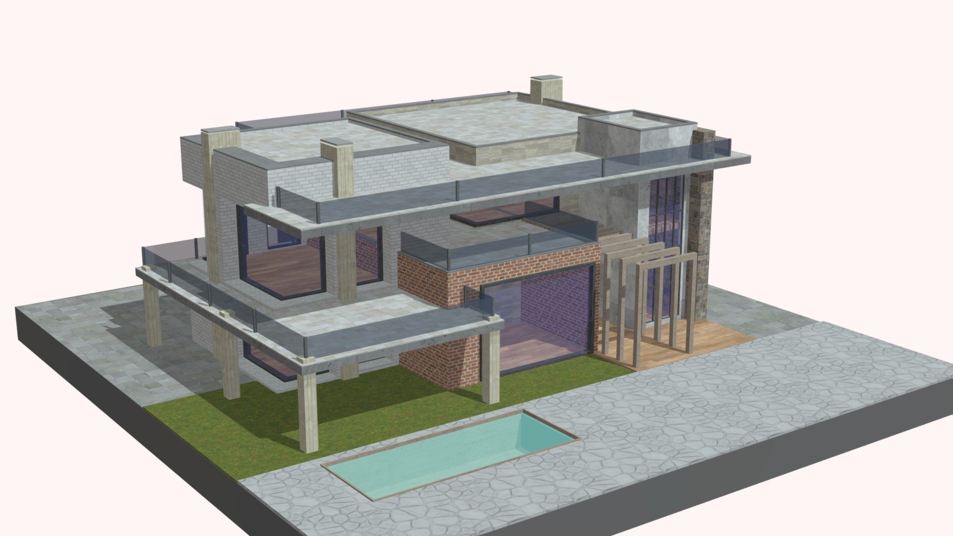 Modern luxury villa house building home by pool - Download Free 3D ...