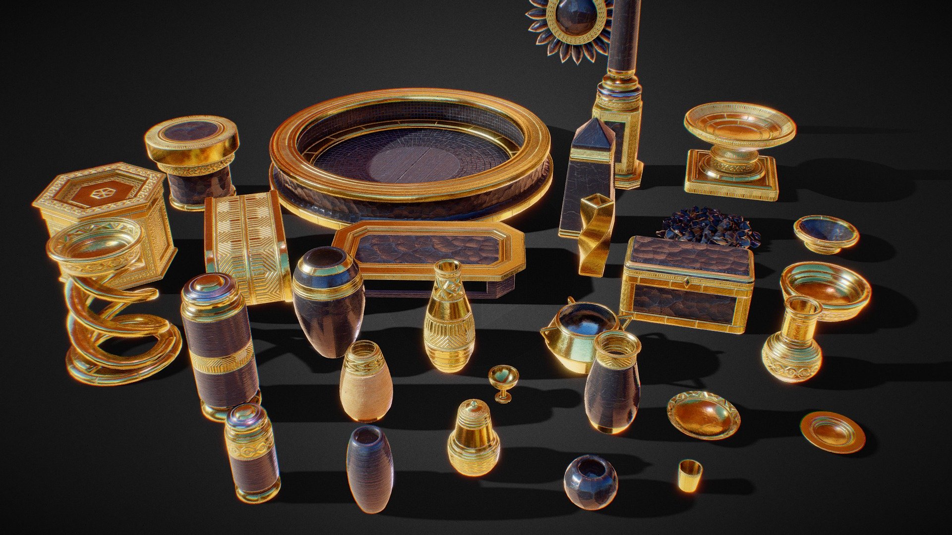 30 Golden And Obsidian Vases/Decorations Pack - Buy Royalty Free 3D ...