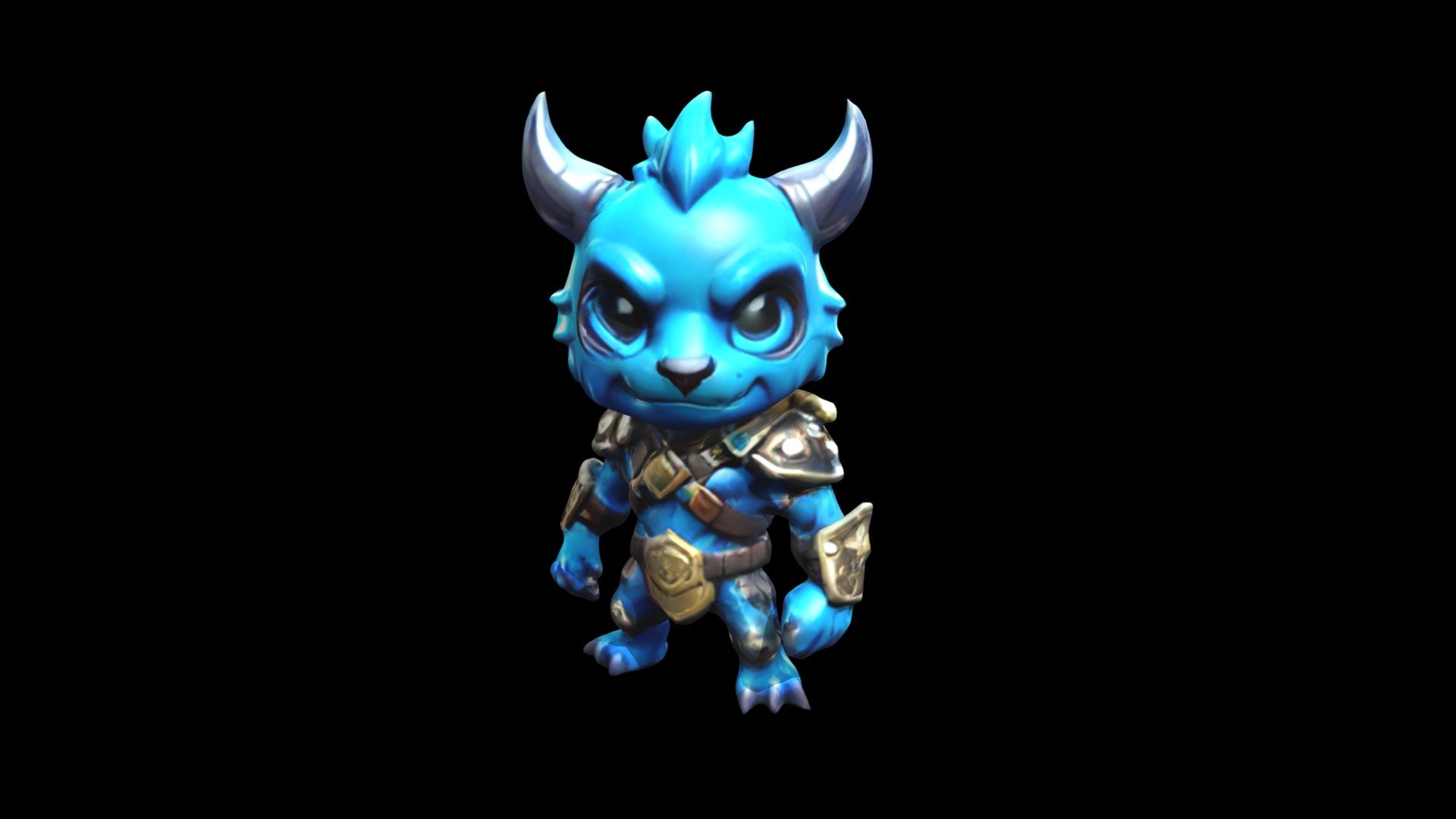 Blue monster with horns, wearing armor and a gol - Download Free 3D ...