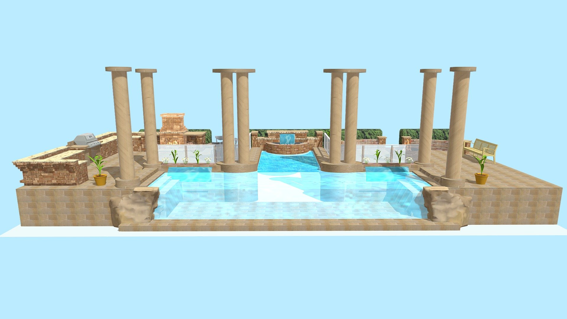 Pool Design surrounded by OutdoorLivingKits - 3D model by siuliano ...