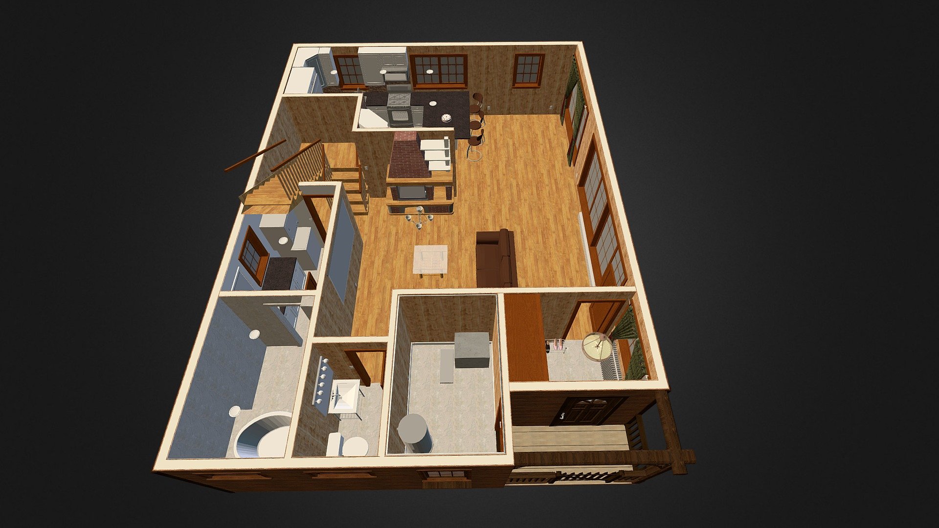 Dacha.v2 w/o garage, 1st floor - 3D model by Vlad (@engura) [4b73389 ...