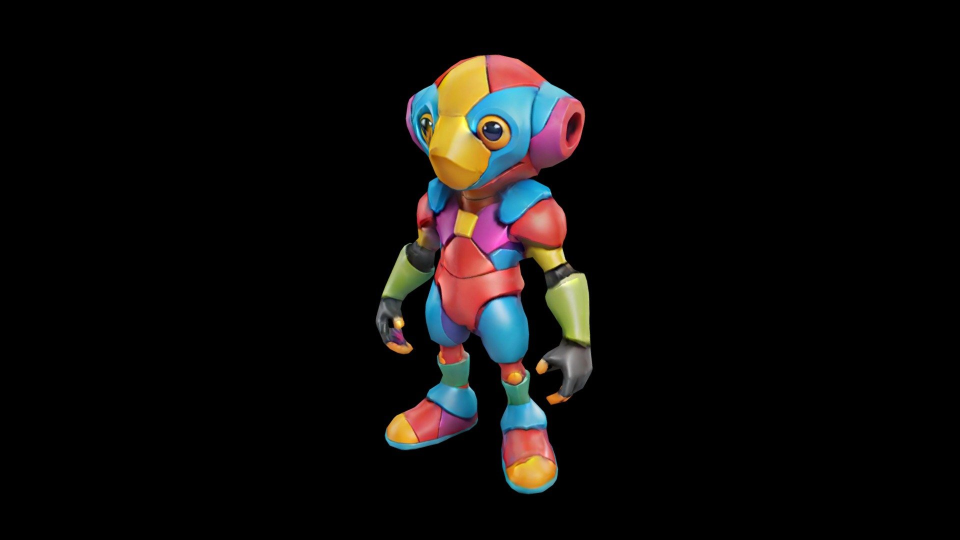 A toy robot with a colorful design, standing on - Download Free 3D ...