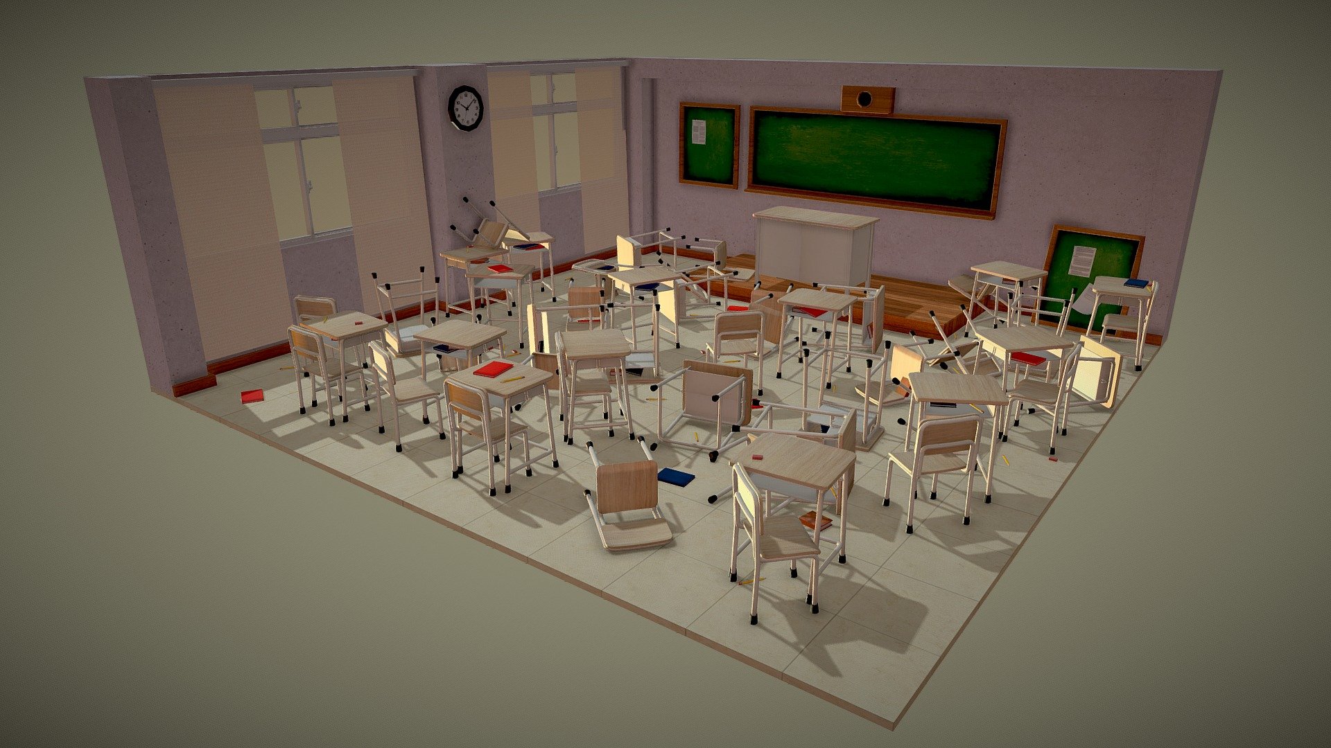 Wrecked Classroom - 3D model by keyonkoh [4b90753] - Sketchfab