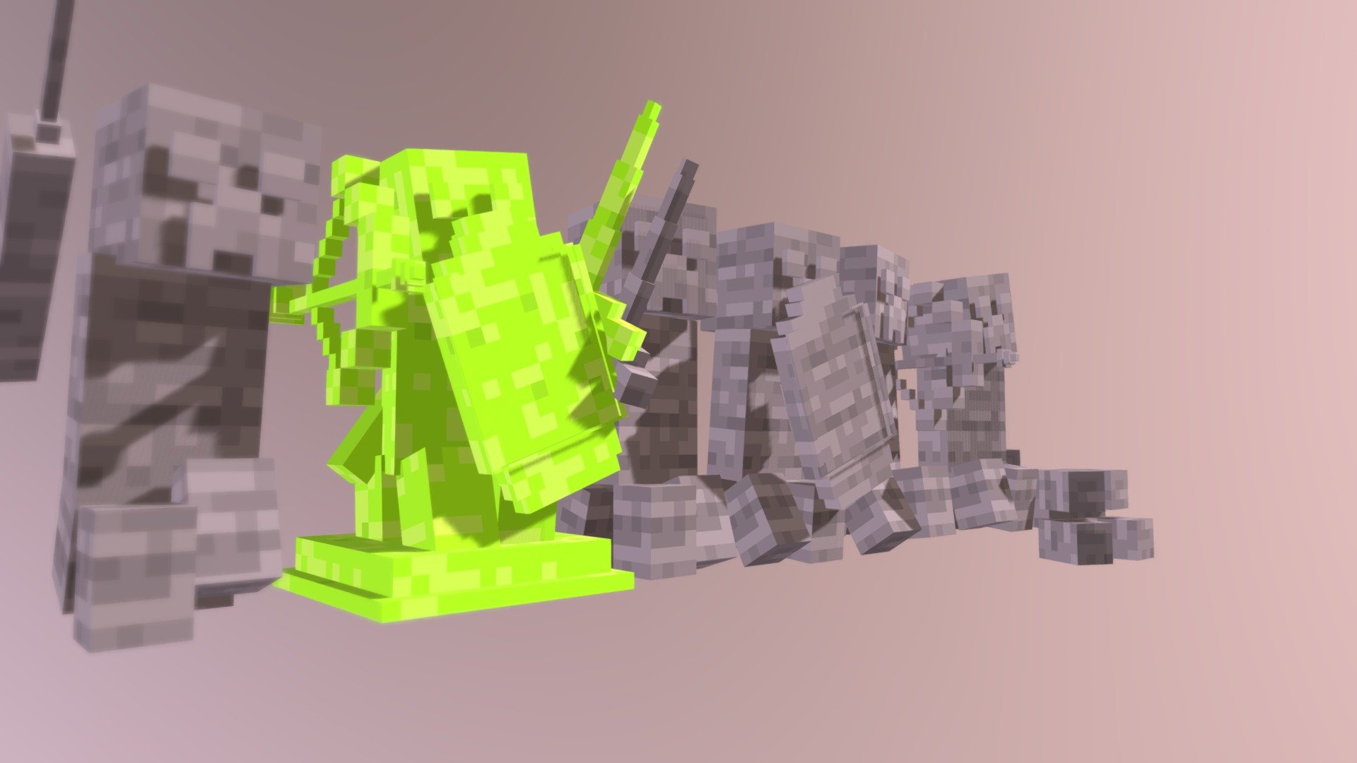 Minecraft Creeper Statue Set - Download Free 3D model by Voxel Creeper ...
