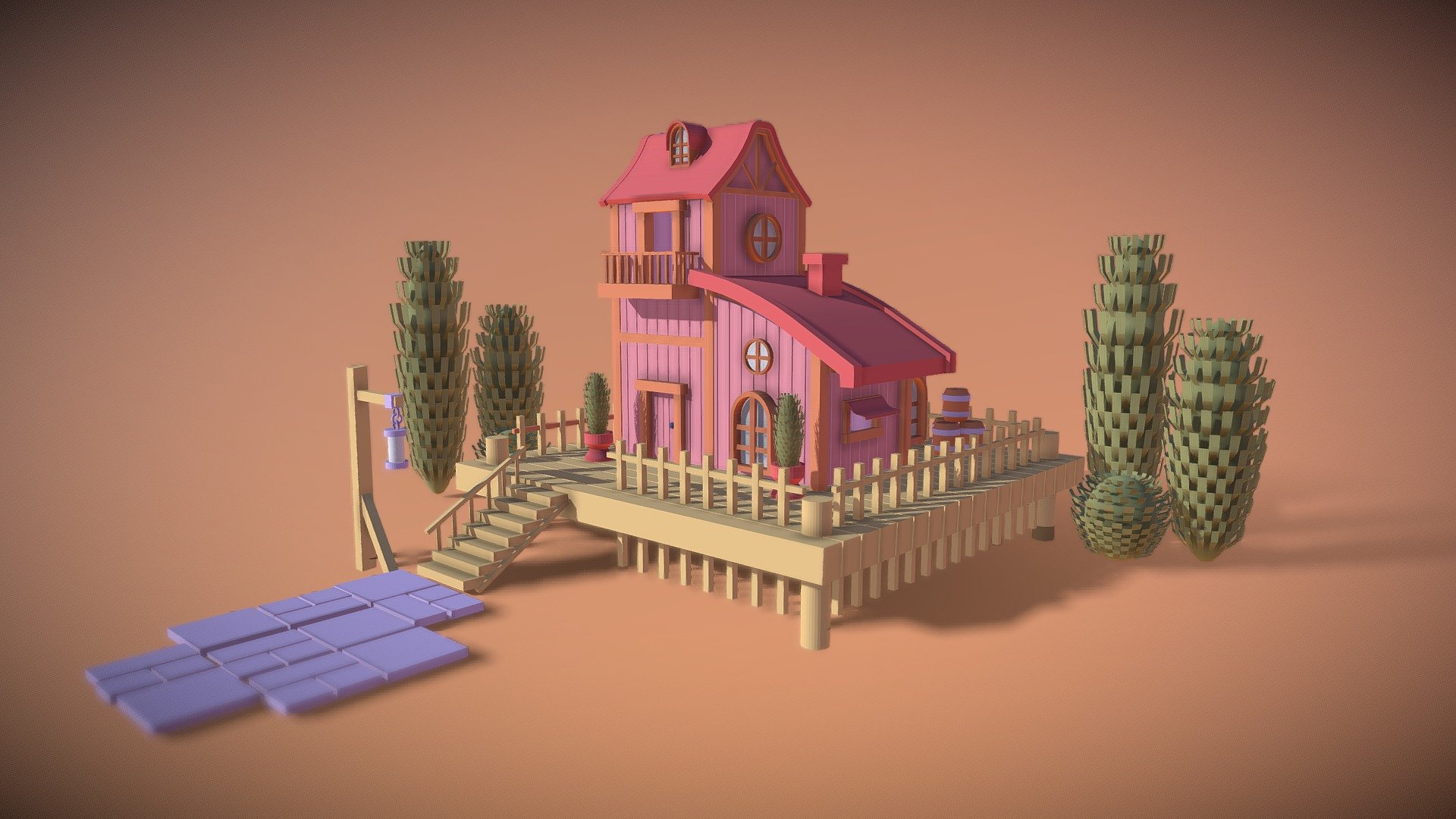 Pink House - Download Free 3D model by CGulia [4c82154] - Sketchfab