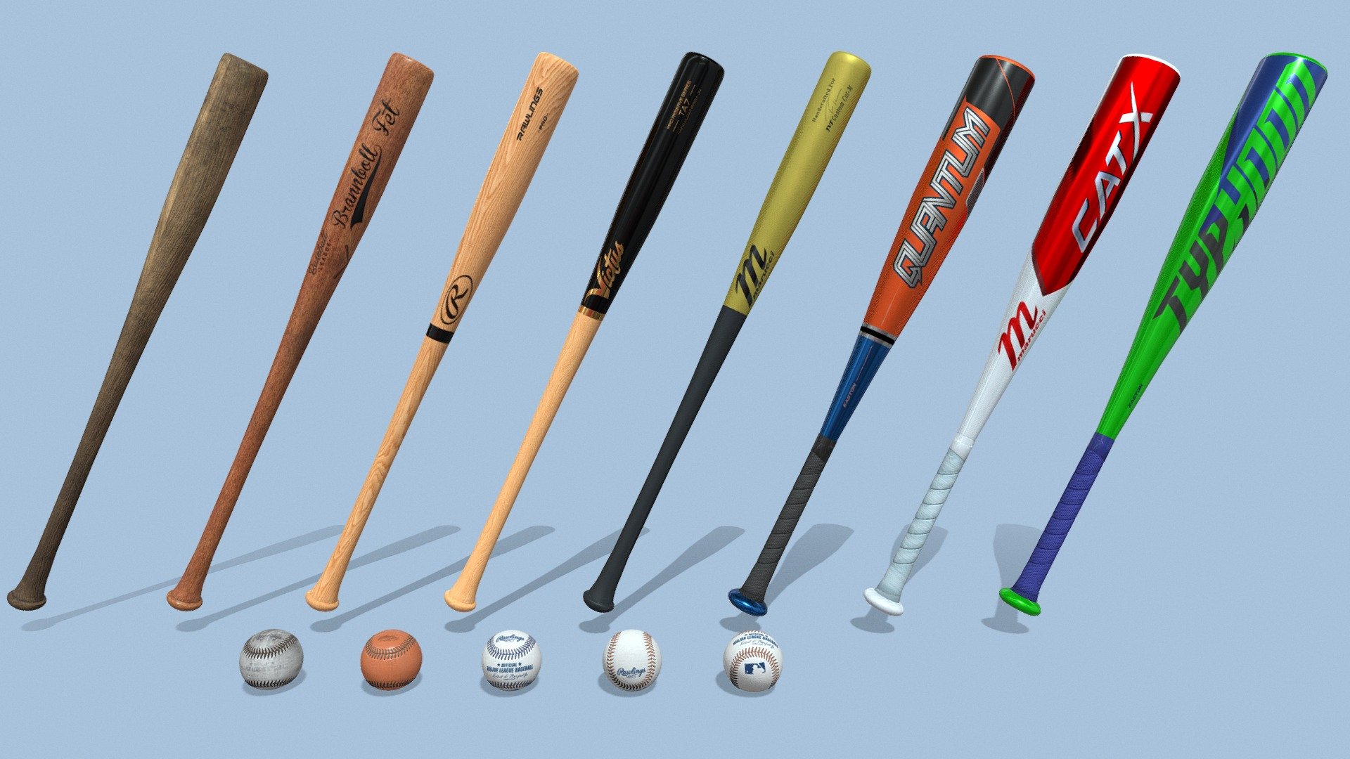 Collection of baseball bats and balls - Buy Royalty Free 3D model by ...