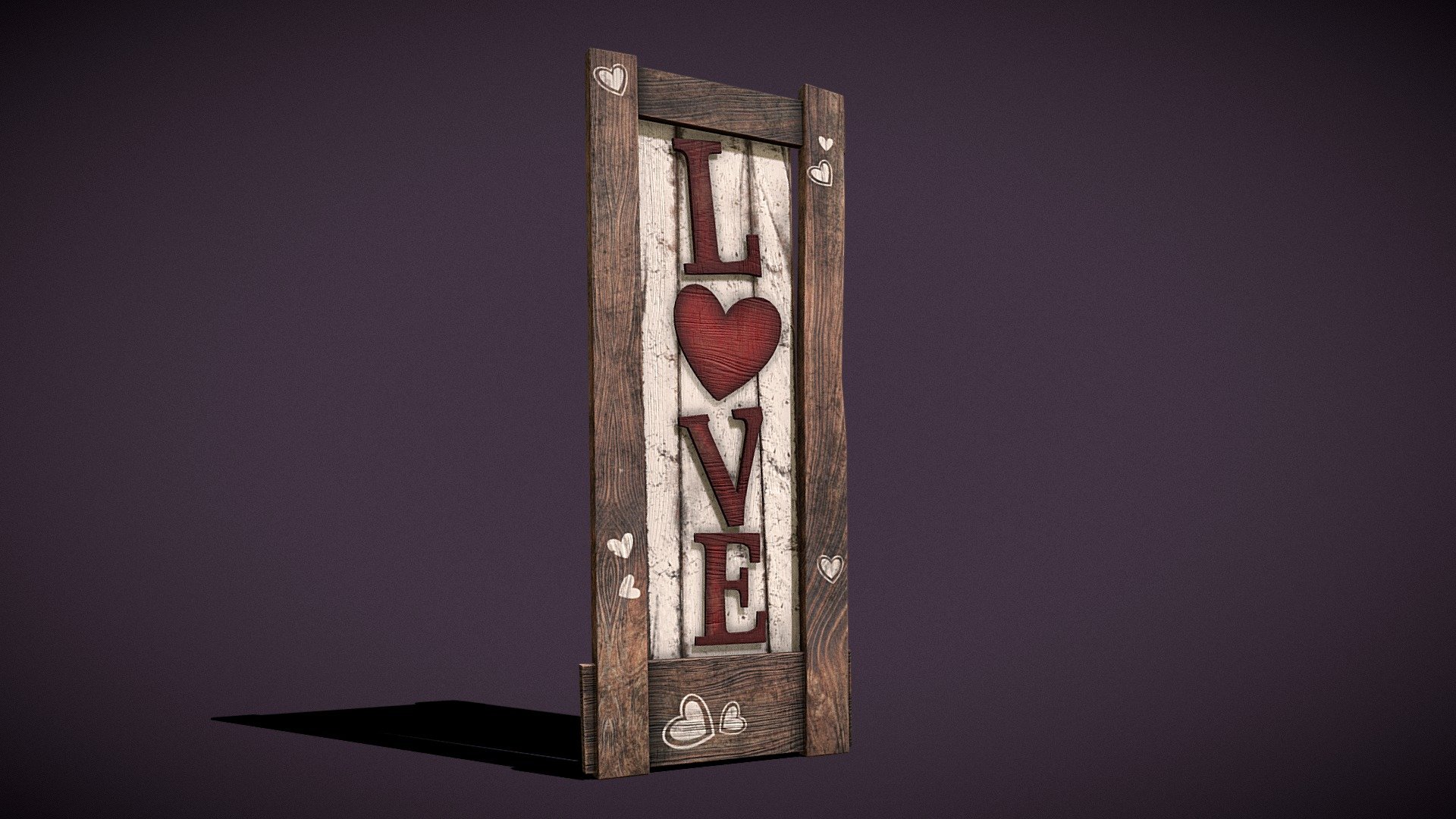 Rustic Wooden Love Sign With Hearts - Buy Royalty Free 3D model by ...