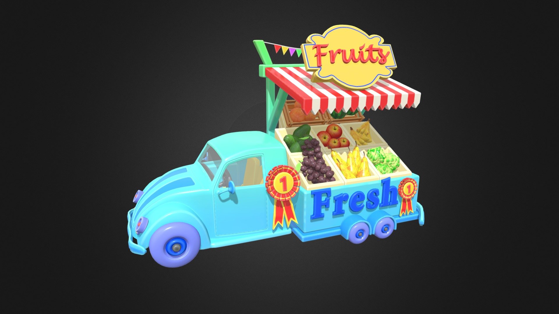 Asset - Cartoons - Food Car - Fresh Fruits Car - Buy Royalty Free 3D ...