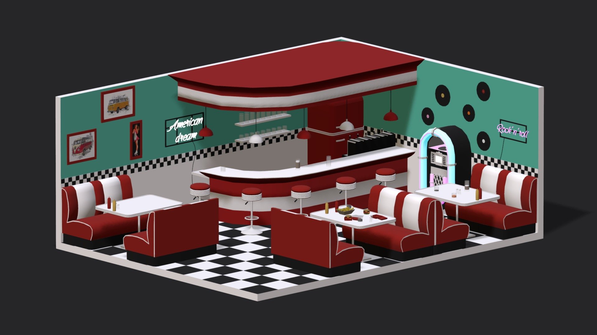 American Diner - Buy Royalty Free 3D model by ApprenticeRaccoon [4d74fdd] - Sketchfab Store
