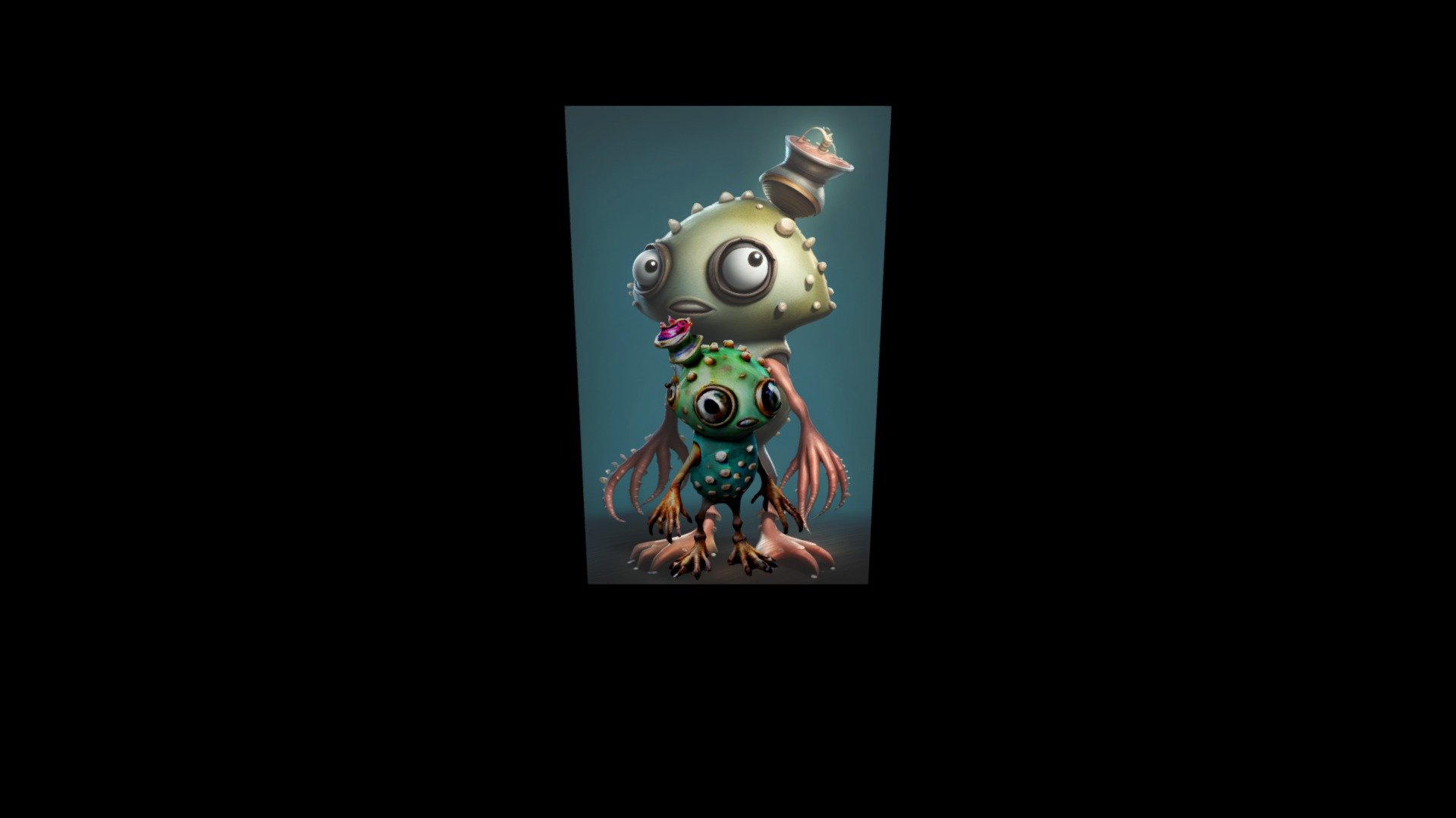 cartoon character of a green monster with a hat - Download Free 3D ...