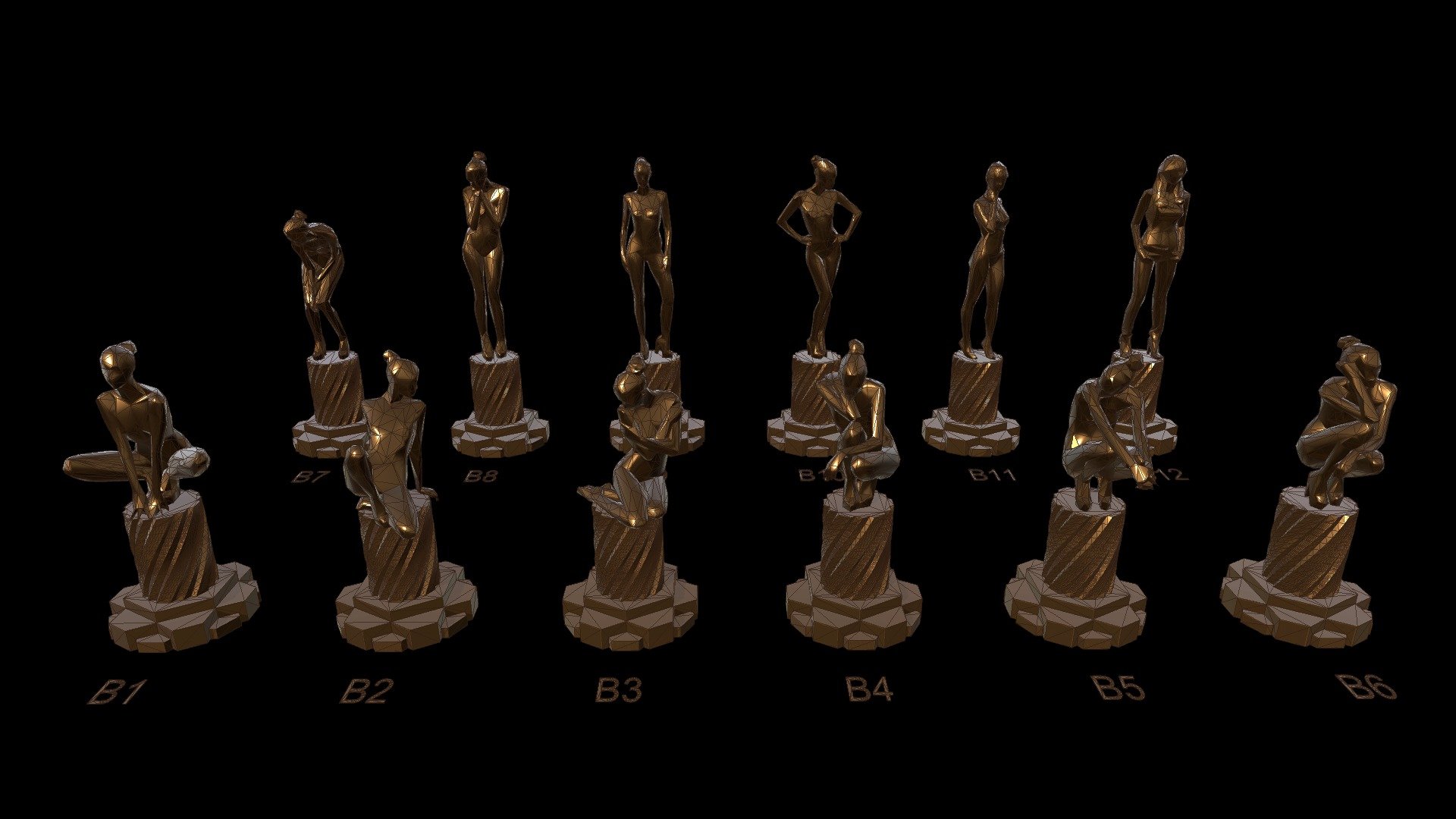 Low-Poly Cast Bronze Figure Sculptures - 3D model by gregaranda ...