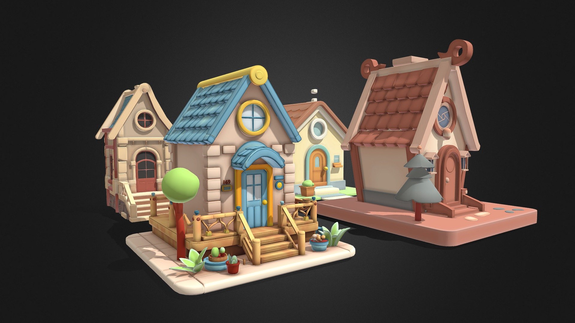 Cartoon Villa Wooden House Low Polygon 3D Model - Download Free 3D ...