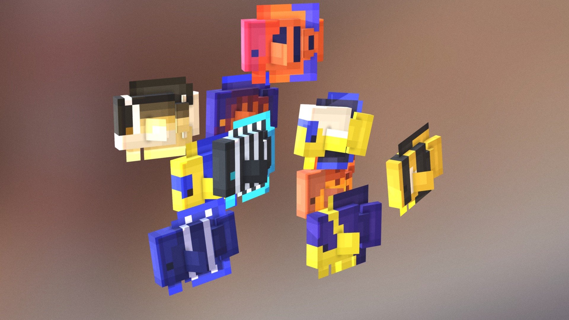 Minecraft Small Salt-water Angel-Fish (School) - 3D model by ...