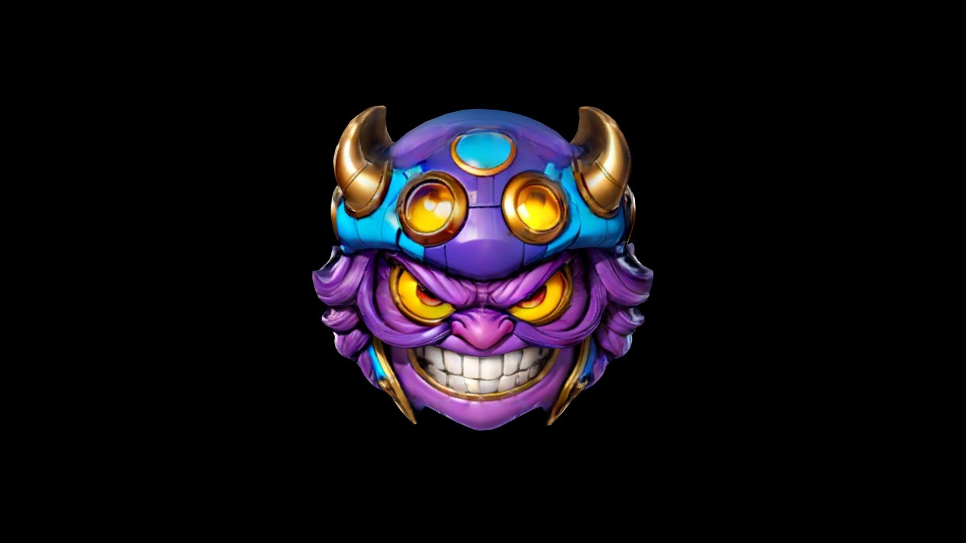 An angry purple monster with big horns and yello - Download Free 3D ...