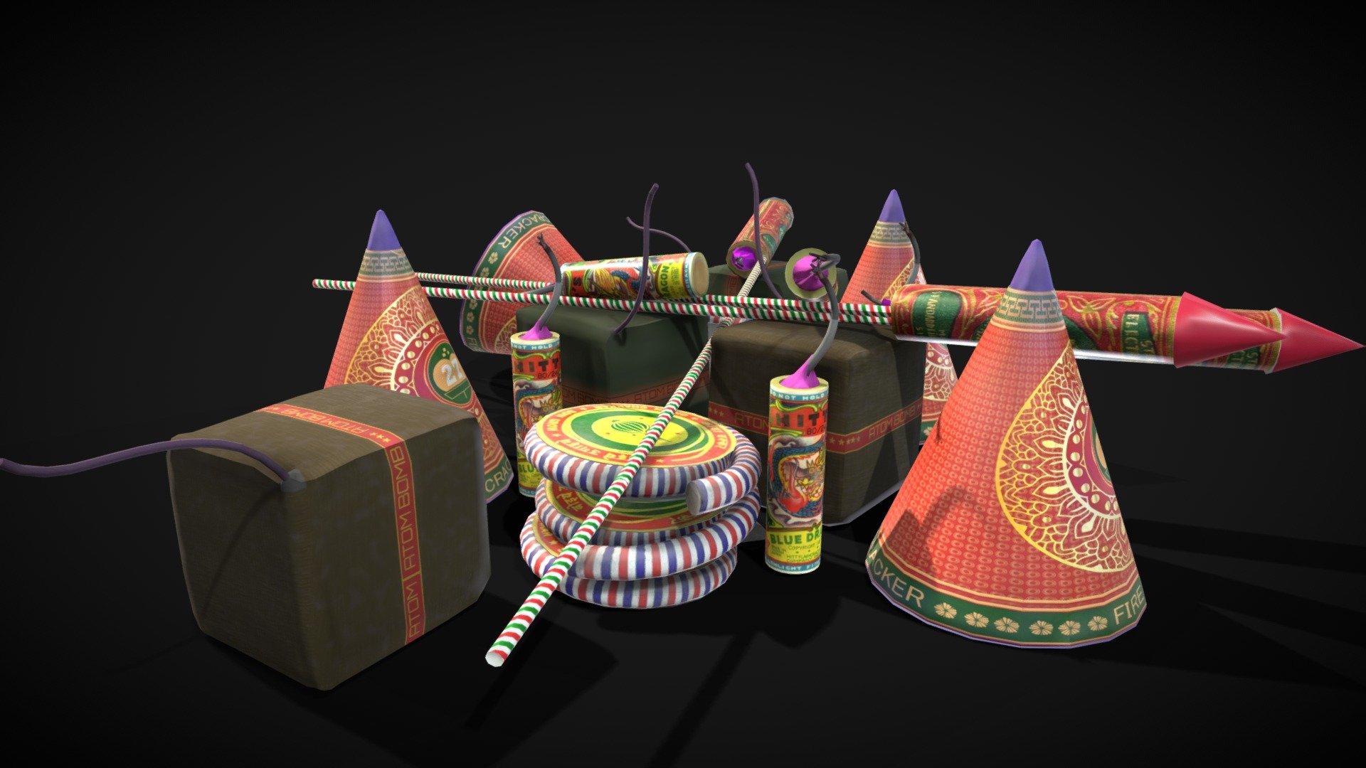 Diwali Indian Firecracker collection - Buy Royalty Free 3D model by ...
