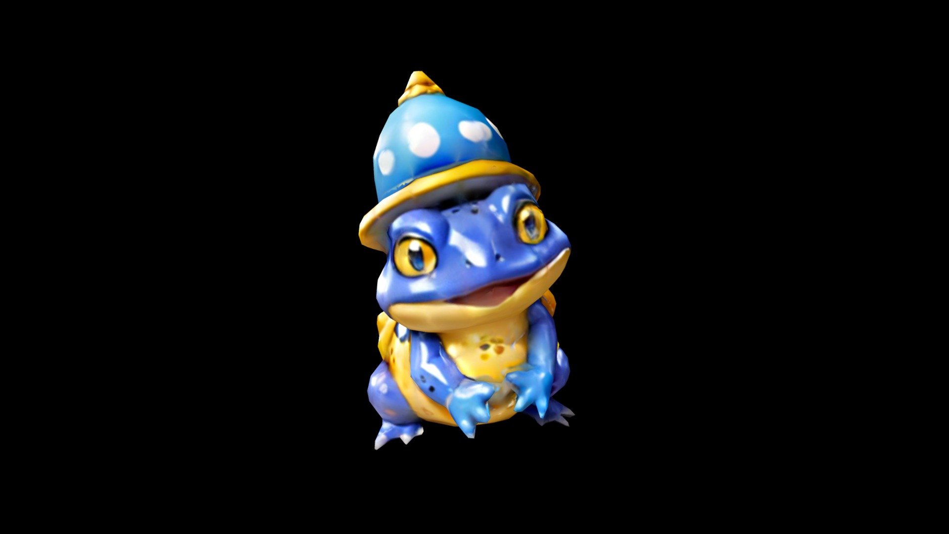 "Spriggy, a blue and yellow frog wearing a large - Download Free 3D ...