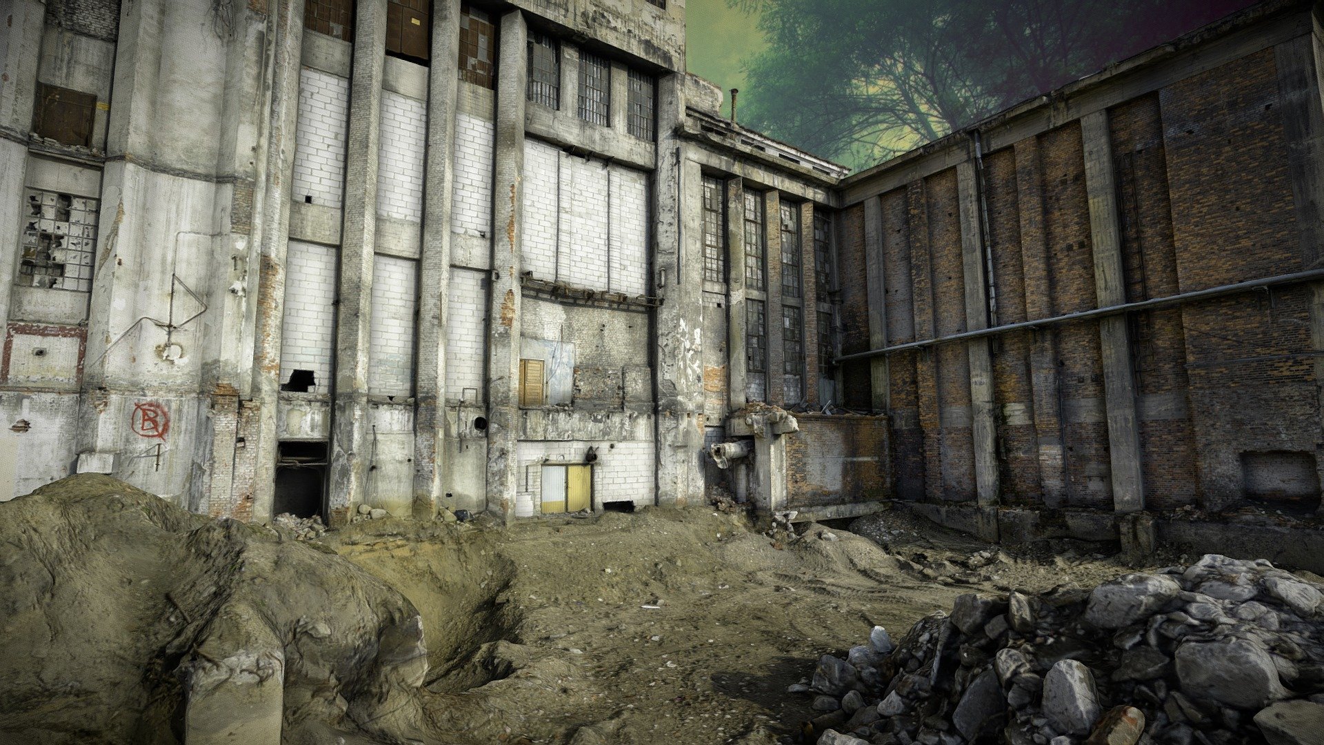 Mighty facade of an abandoned factory - Buy Royalty Free 3D model by ...
