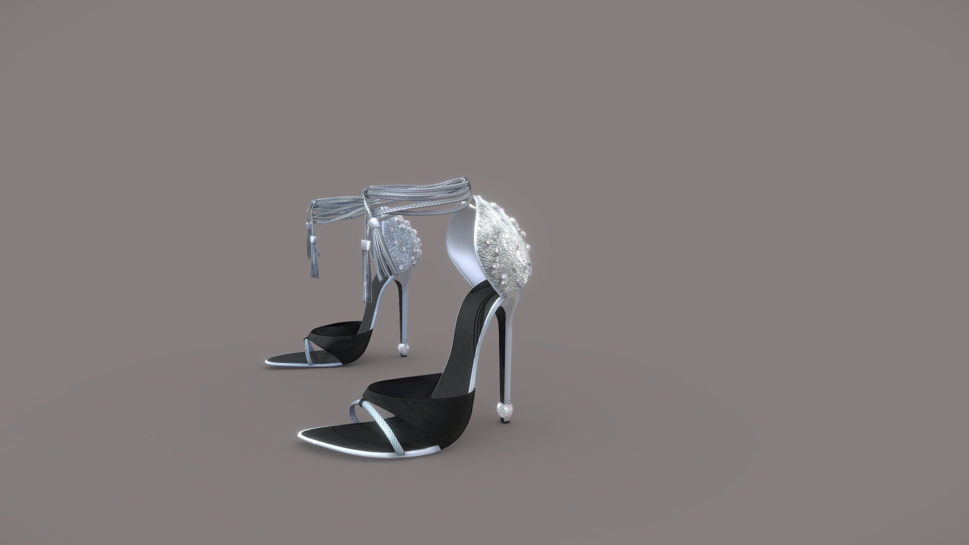 Crystals Detailed Silver High Heel Shoes - Buy Royalty Free 3D model by ...