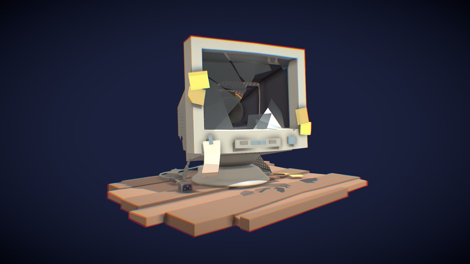 Broken monitor draft - Download Free 3D model by Alice Solo (@user12350) [4fbcea5] - Sketchfab