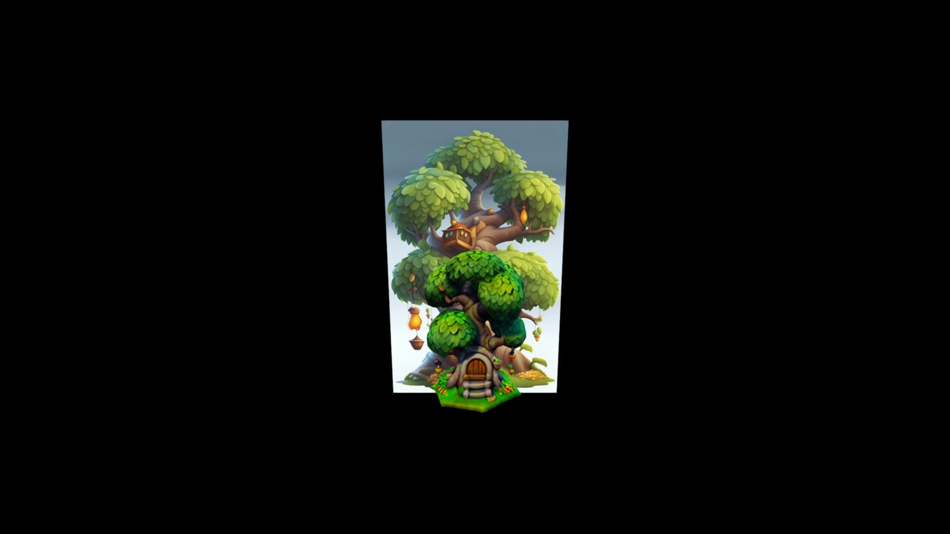 "Fantasy Treehouse Illustration" A tall, gree - Download Free 3D model ...