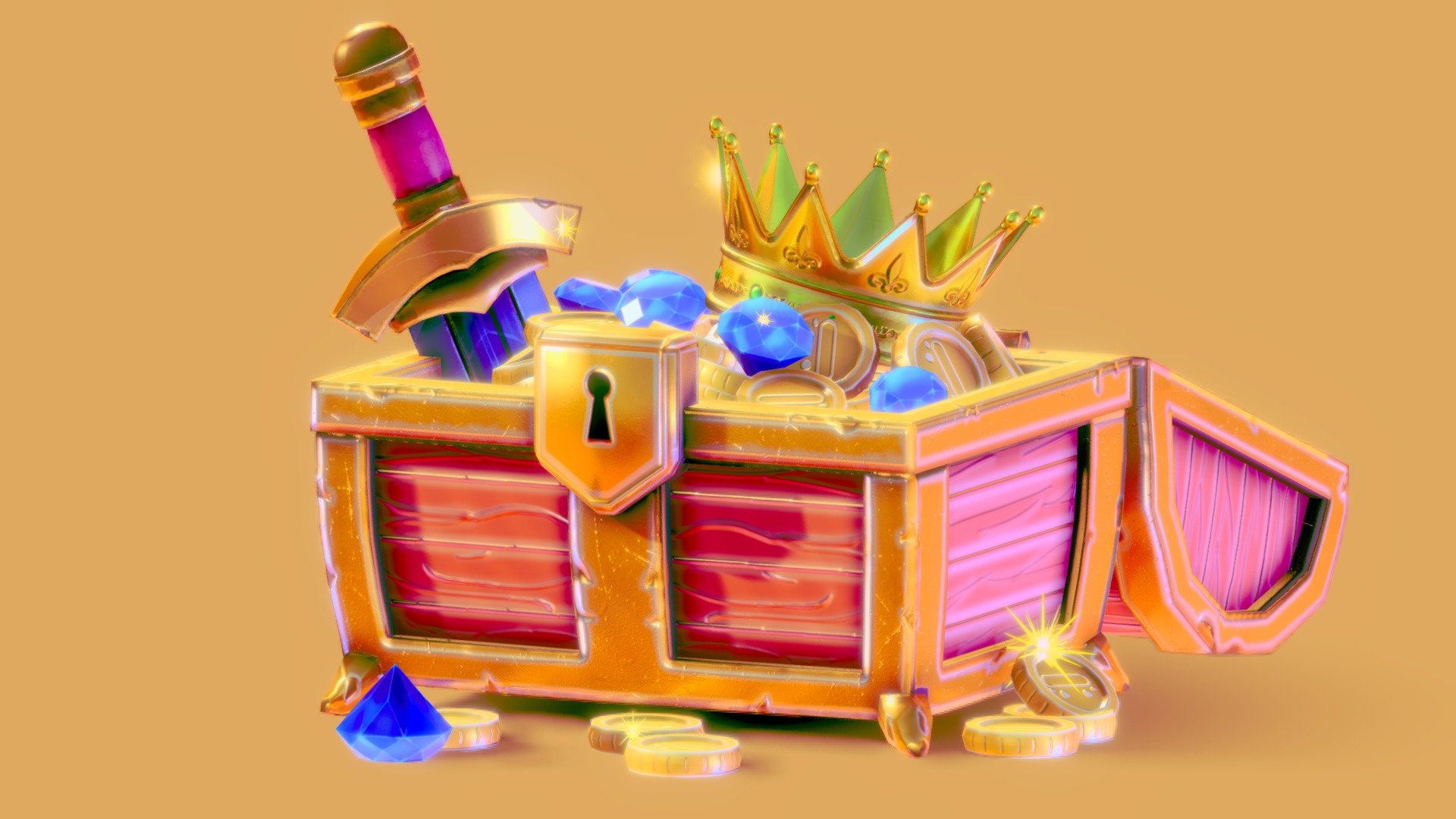 Low poly - Stylized Game Items - Treasure Chest - Buy Royalty Free 3D ...