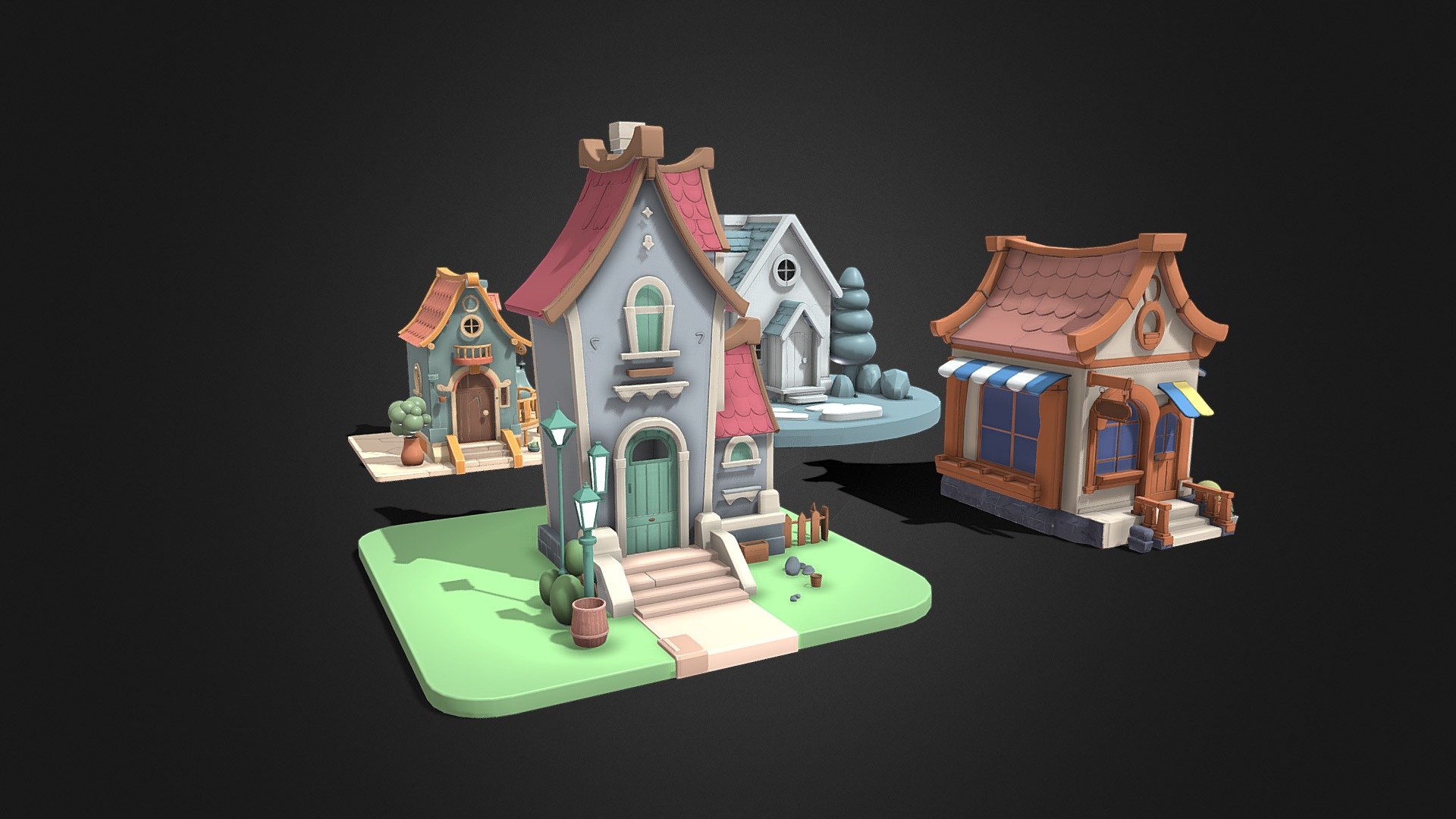 Cartoon wooden house low polygon 3D model - Download Free 3D model by ...