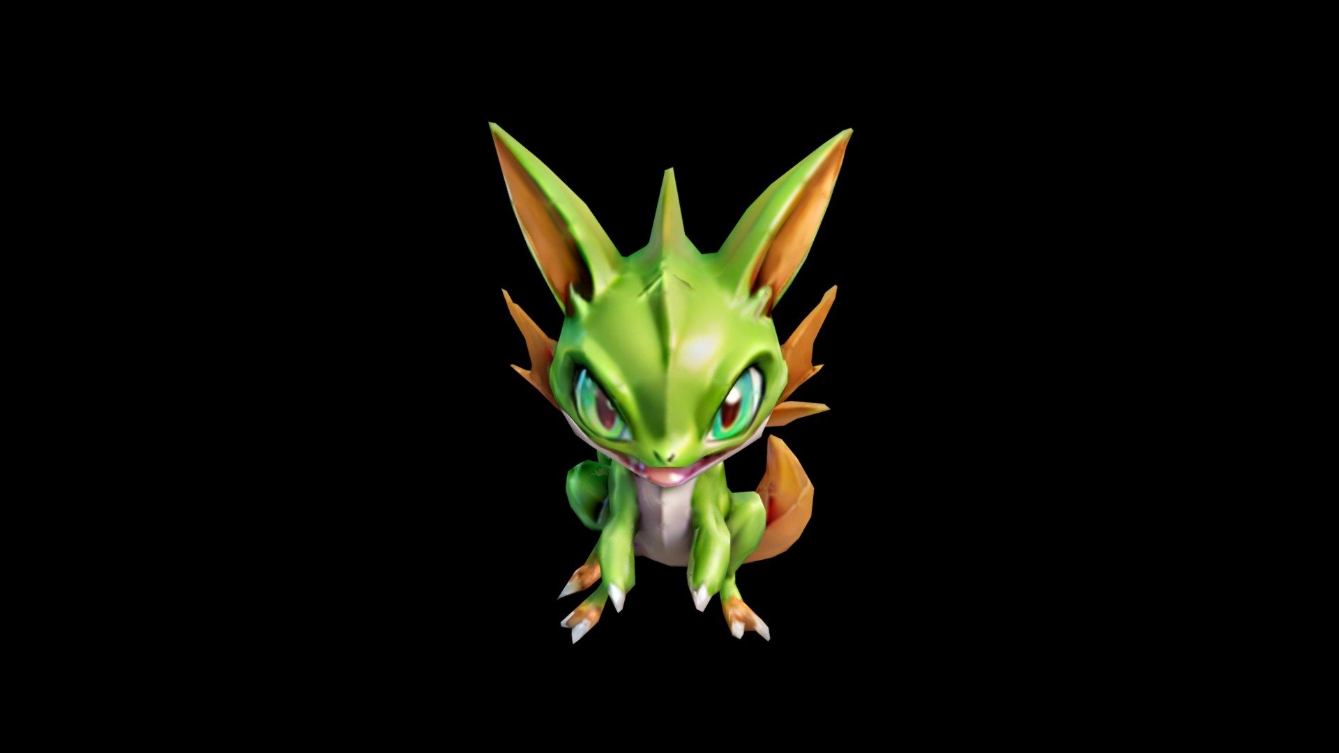 Green-furred dragon with sharp teeth and a stern - Download Free 3D ...