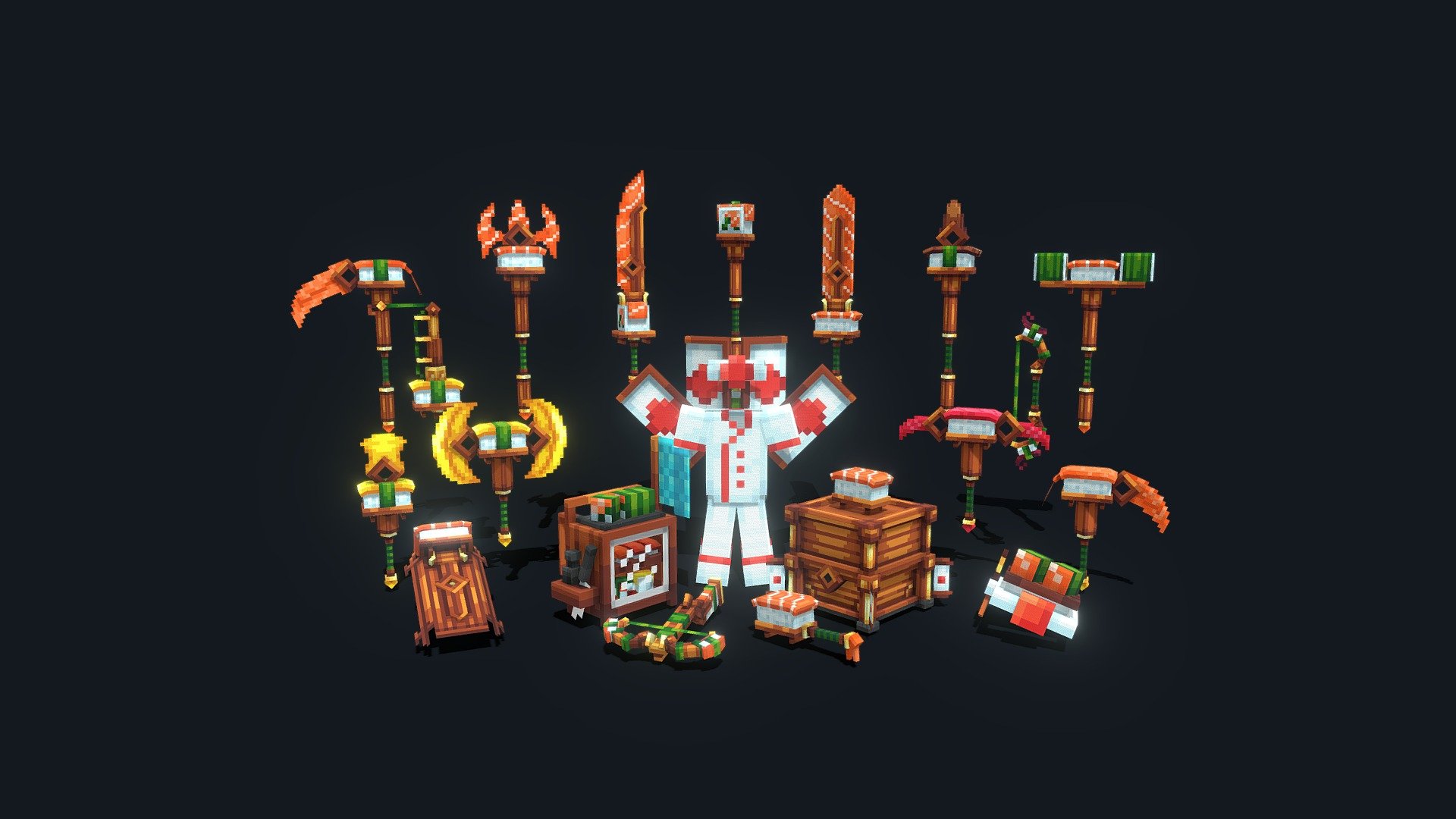 Sushi Weapons, Tools and Cosmetics Set - 3D model by Polygony ...