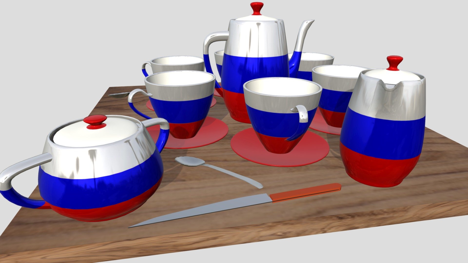 Russian flag tea set - 3D model by Where123 [50e32eb] - Sketchfab