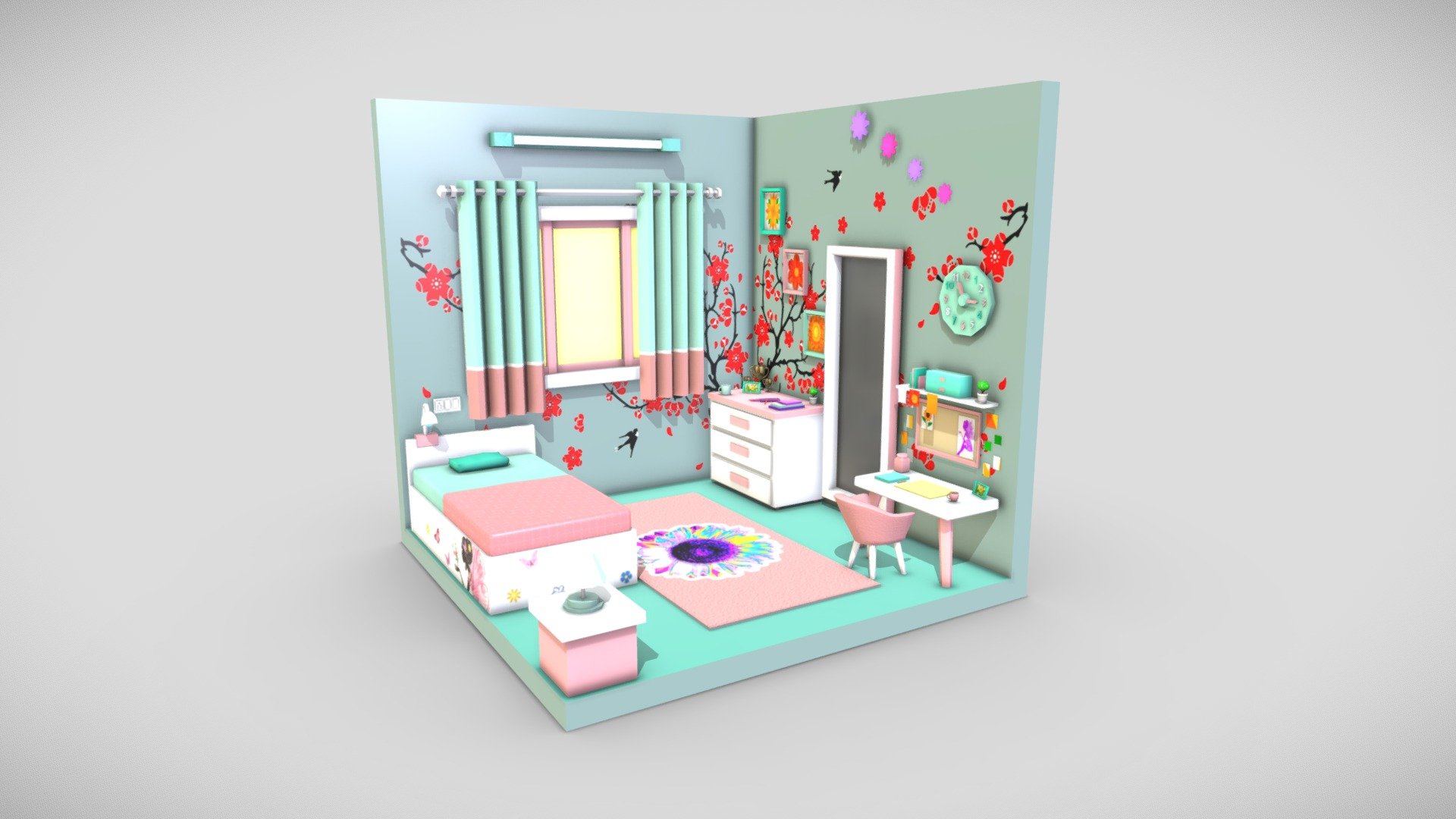 Low Poly Isometric Baby Girl Room - Download Free 3D model by Abhijeet ...