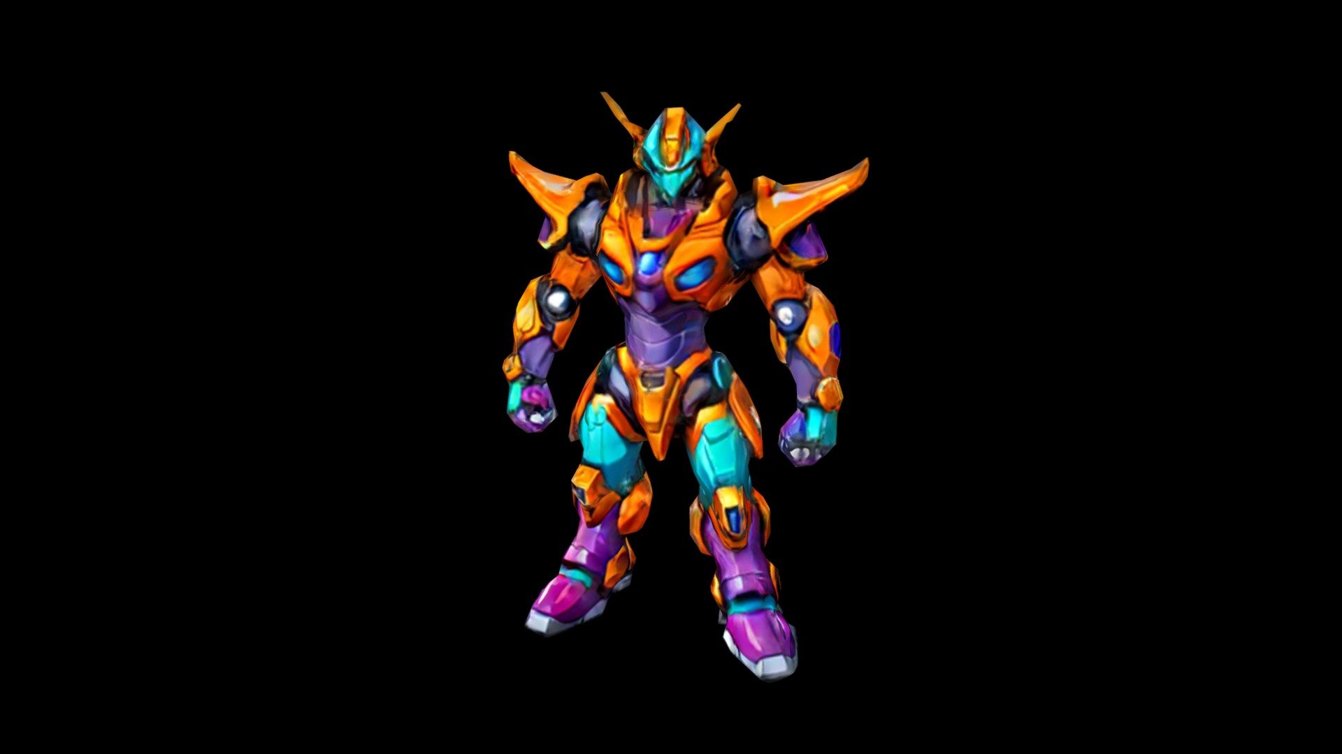 Anime style cartoon robot with orange and purple - Download Free 3D ...