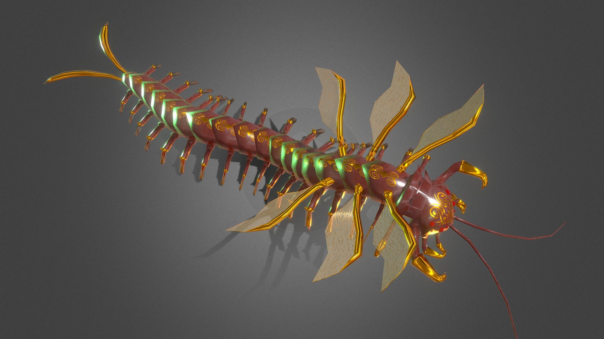 PBR Workflow Flying Centipede Mythical Creature - Buy Royalty Free 3D ...