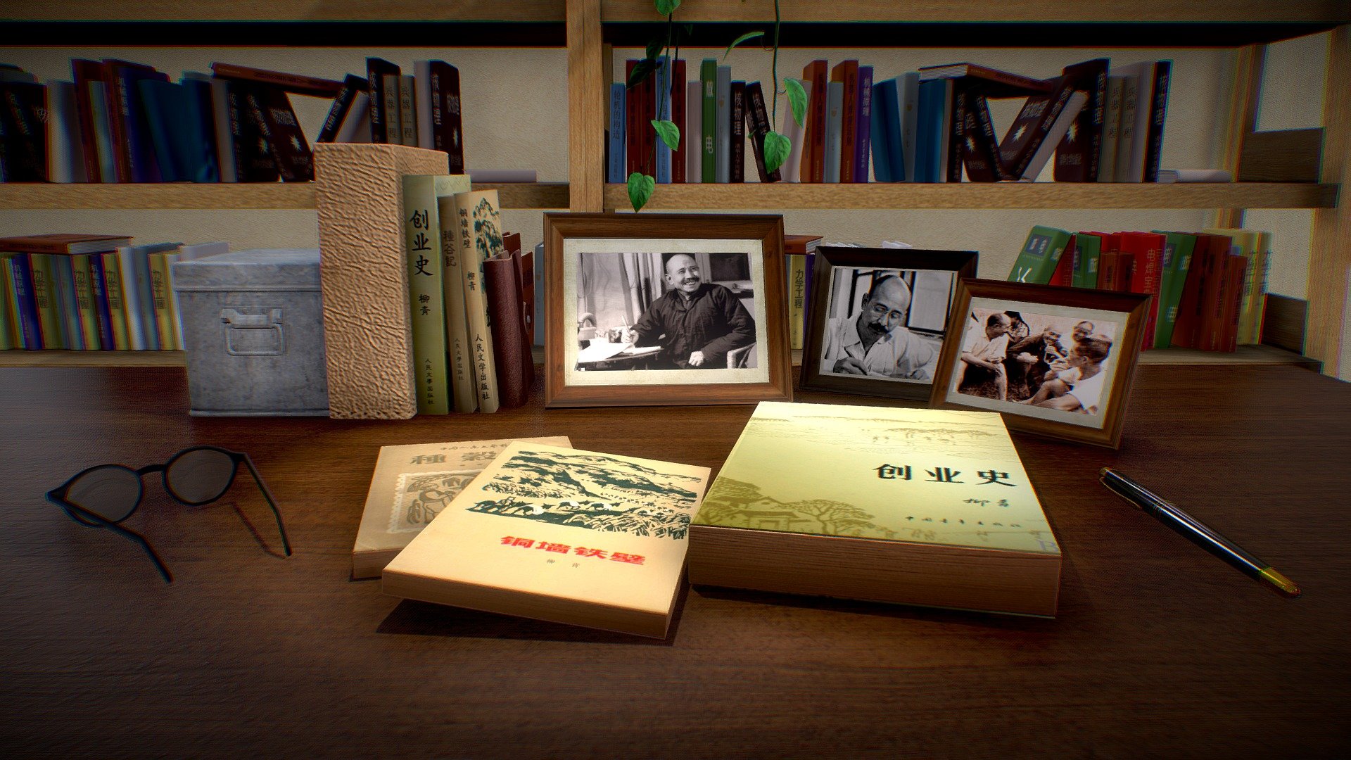 Desk books bookshelf picture frames desktop - Buy Royalty Free 3D model ...
