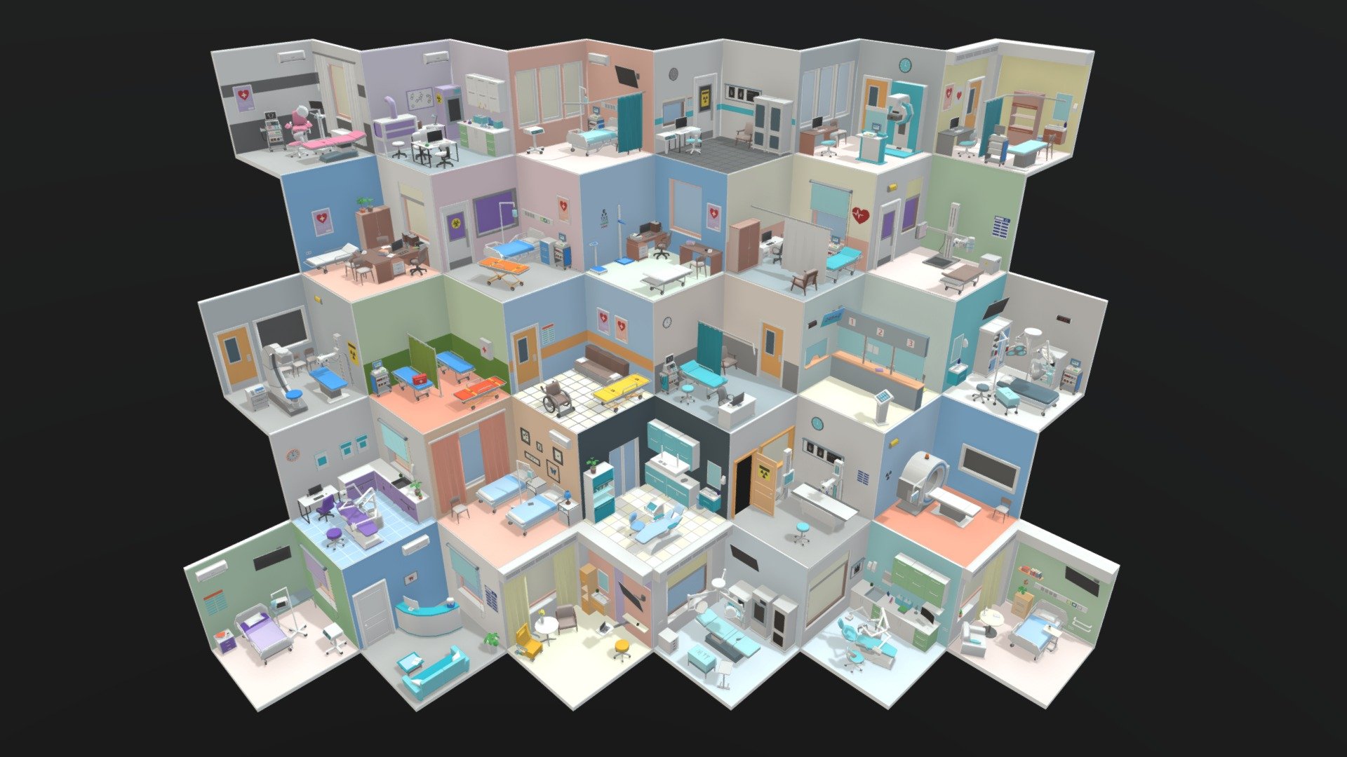 Hospital rooms Low poly - 3D model by heliken [5336760] - Sketchfab