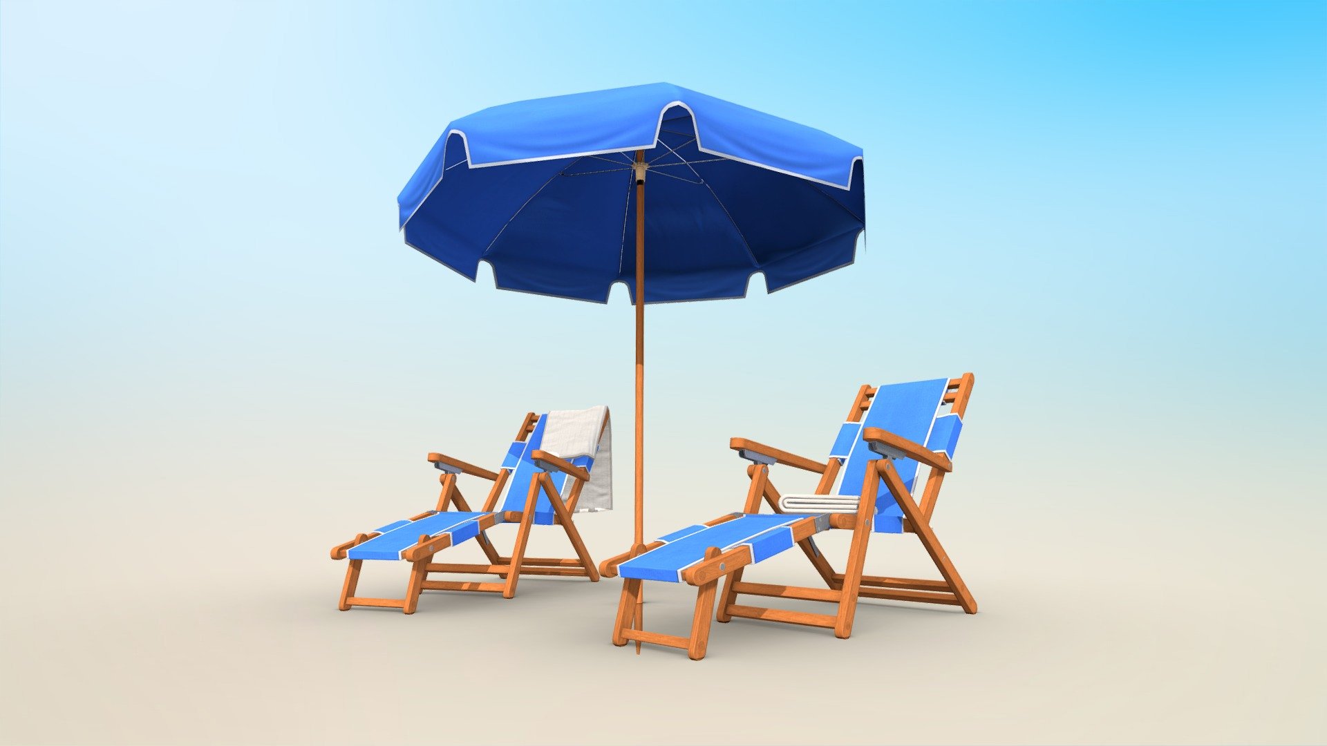 Beach Chairs Set With Umbrella - Buy Royalty Free 3D model by Rescue3D ...