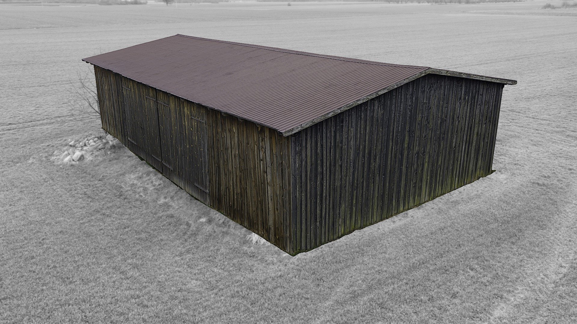 Old wooden barn with a new steel roof - Buy Royalty Free 3D model by ...