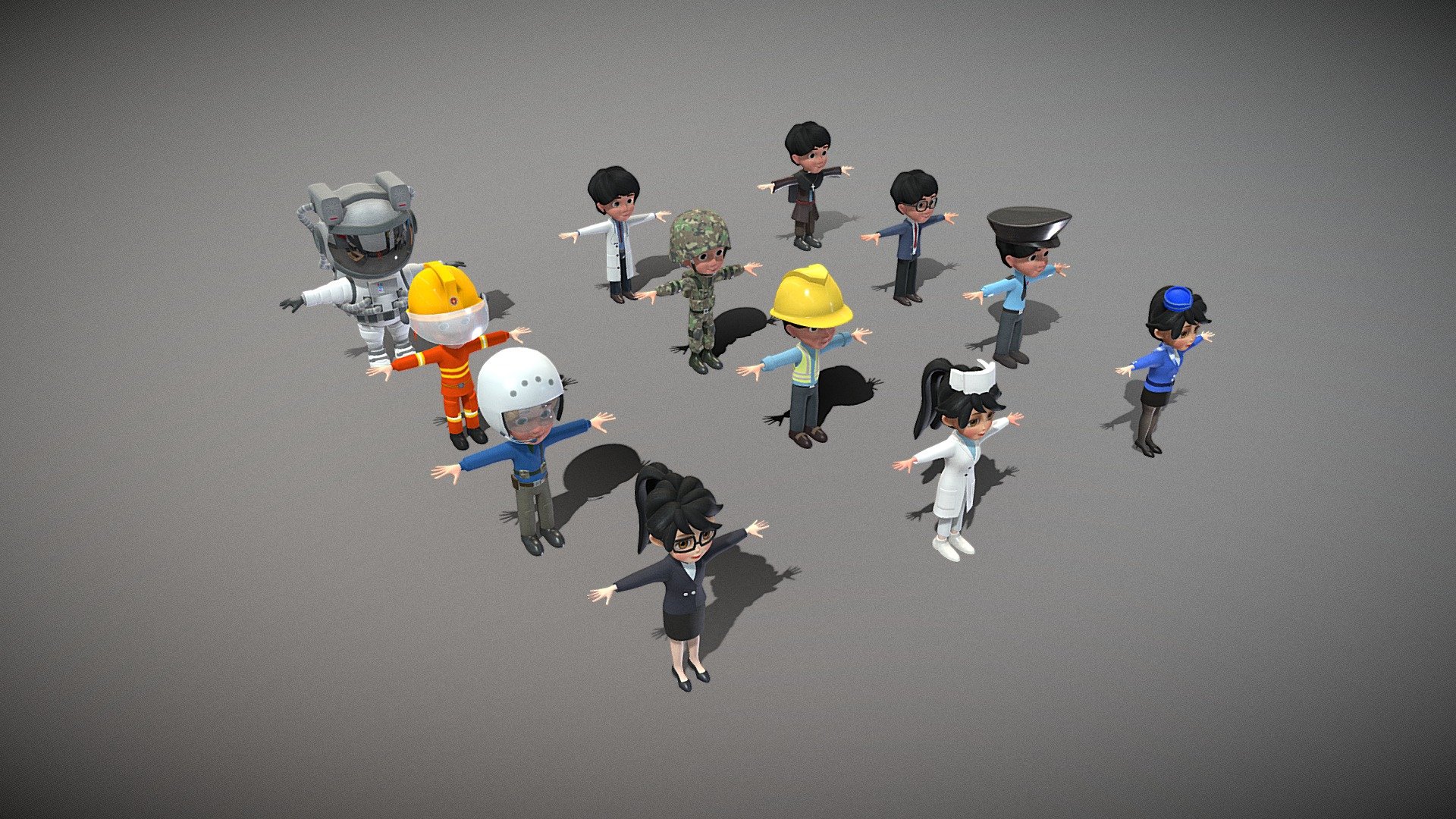 12 Profession Characters - Buy Royalty Free 3D model by Zhang Shangbin ...