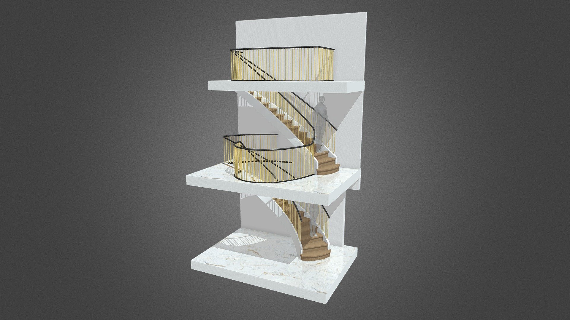 Curved staircase steel balustrade modern classic - 3D model by Julius ...